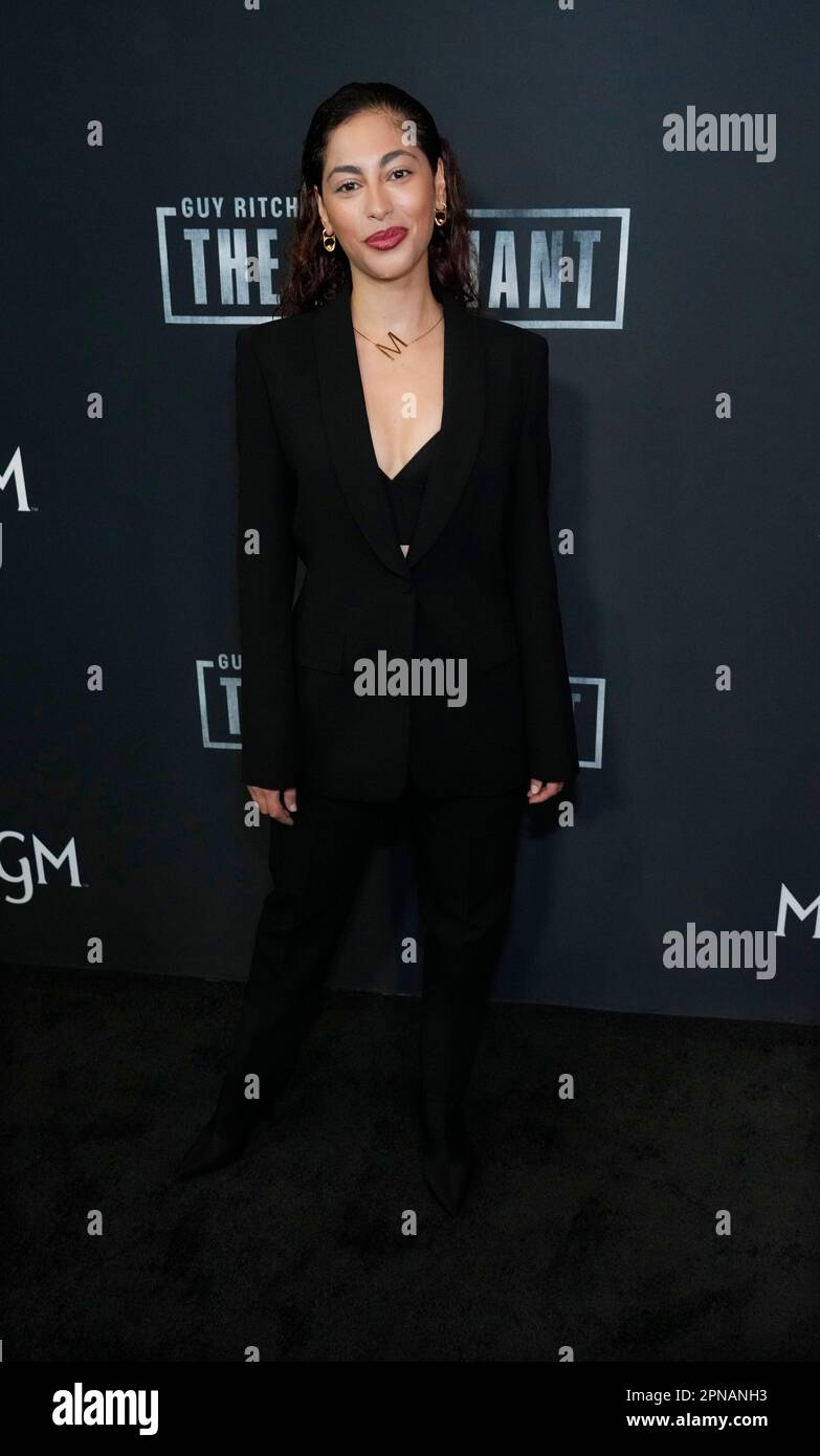 Mina El Hammani poses at the premiere of the film "The Covenant," Monday, April 17, 2023, at the ...