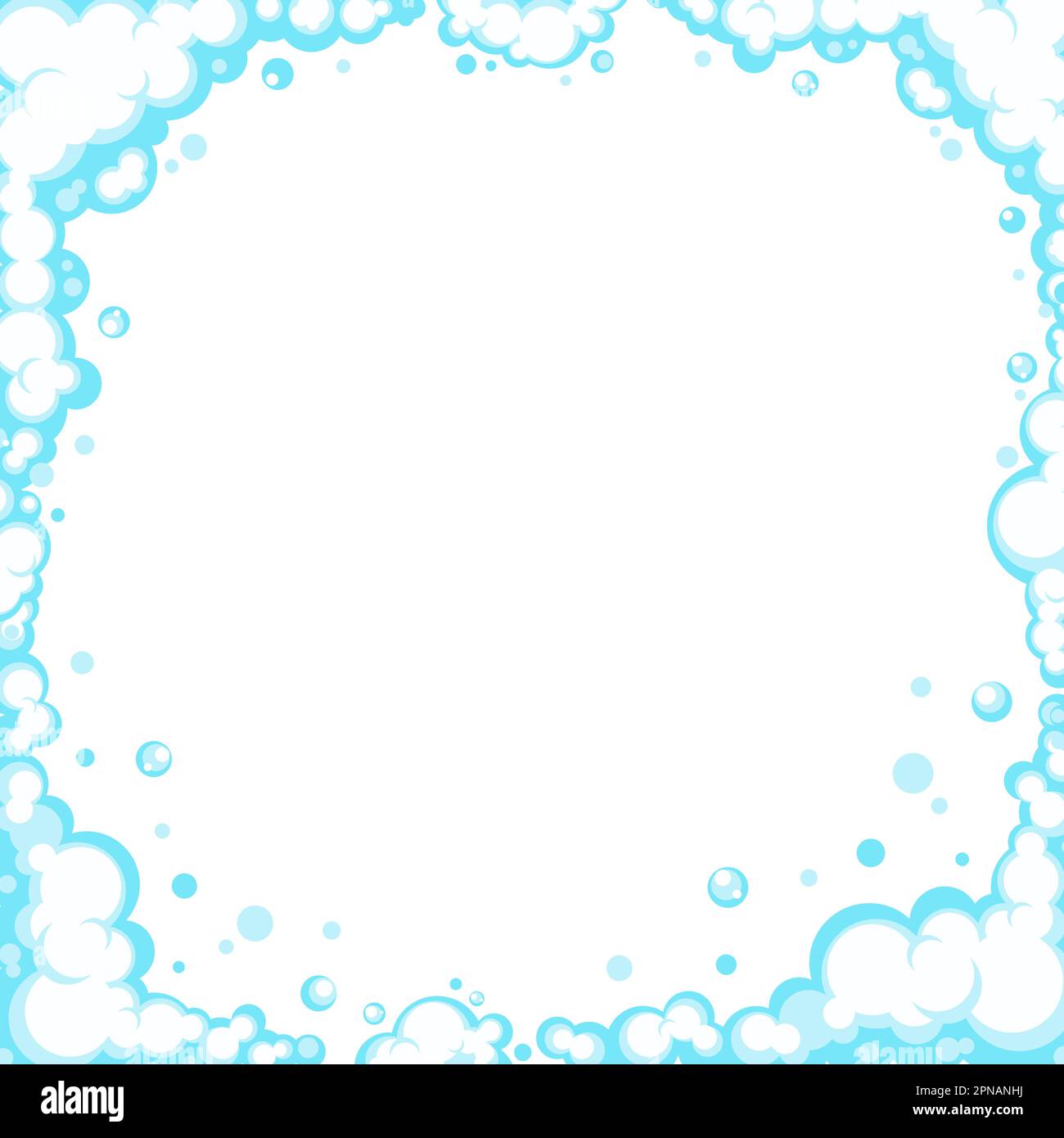 Soapy foam with bubbles. Frame of cartoon shampoo and shaving mousse ...