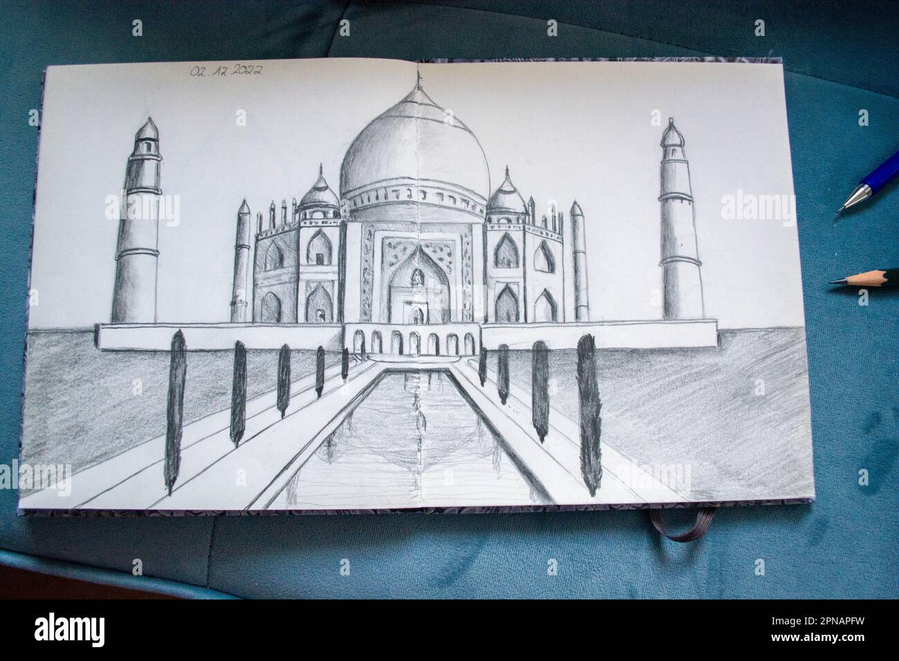 Drawing of the Taj Mahal with foreground, Agra, India Stock Photo - Alamy