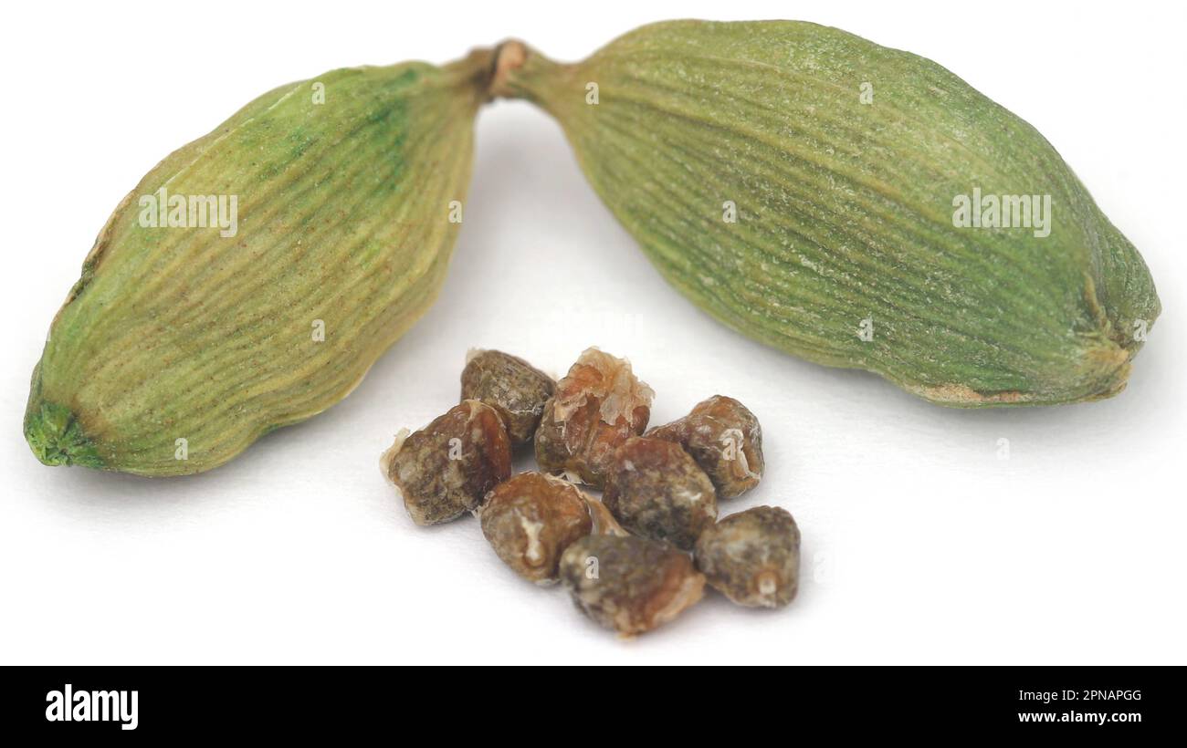 Fresh cardamom seeds over white background Stock Photo - Alamy