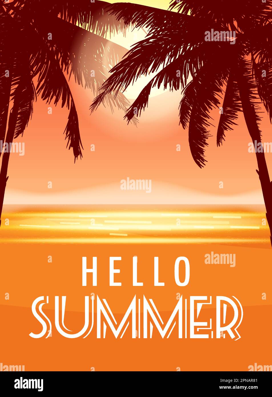 Hello Summer party background with palms, design template, flyer ...