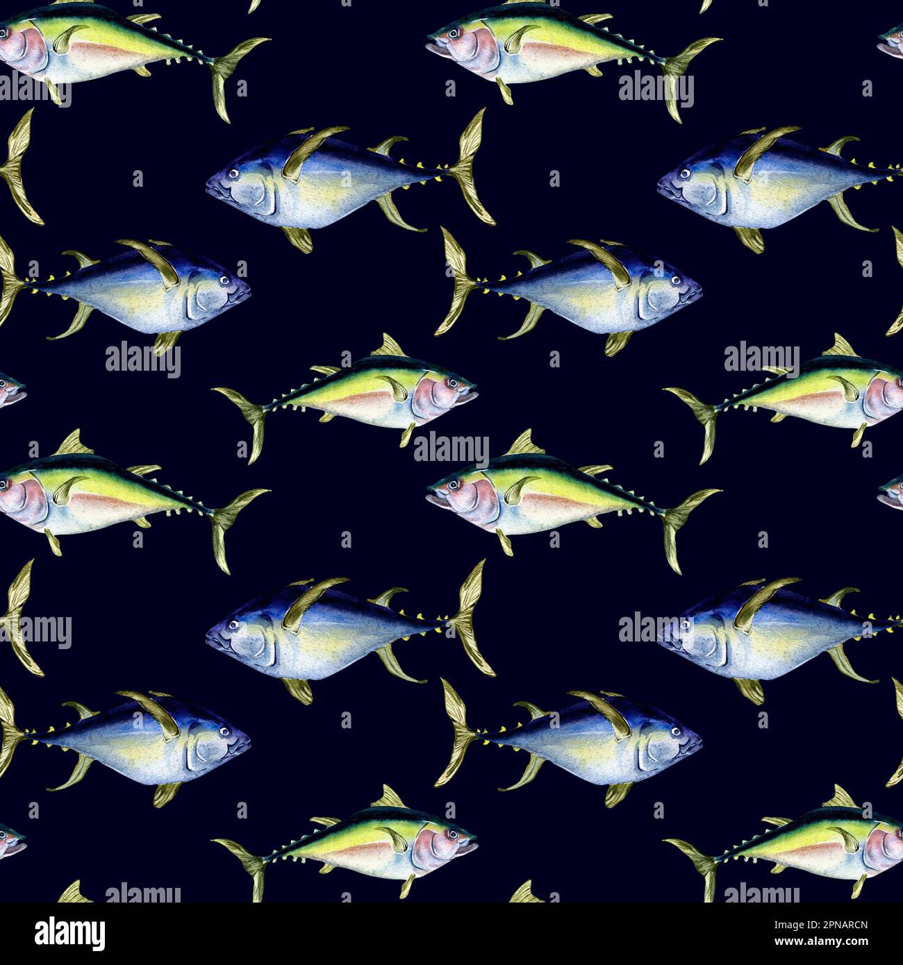 Various wild sea fish seamless pattern watercolor illustration isolated ...