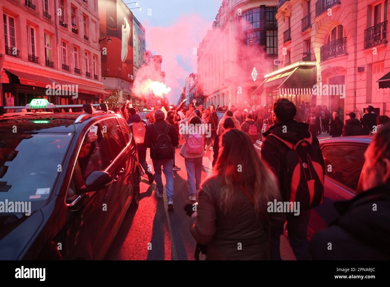 Paris, France. 17th Apr, 2023. Demonstrators take part in a pan-banging ...