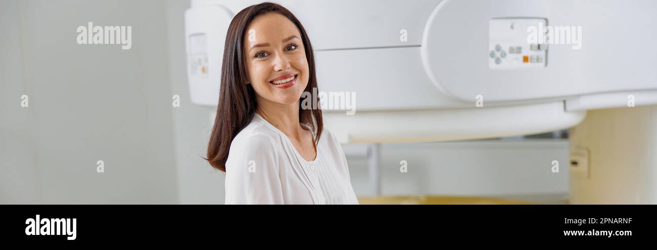 Happy patient after doing magnetic resonance imaging MRI or CT scan in ...