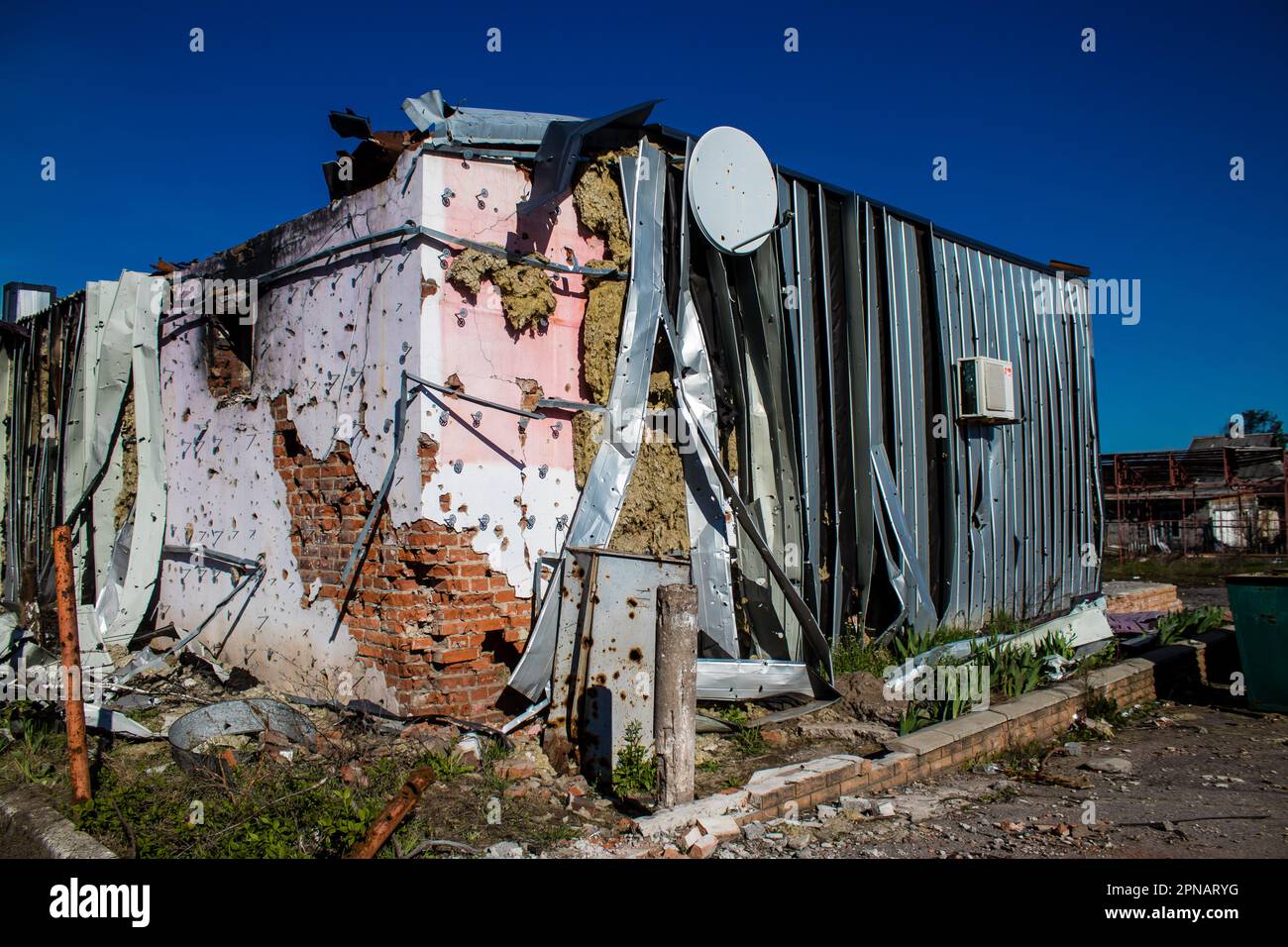 Destroyed houses located in the village of Bohorodychne, Donesk Oblast ...