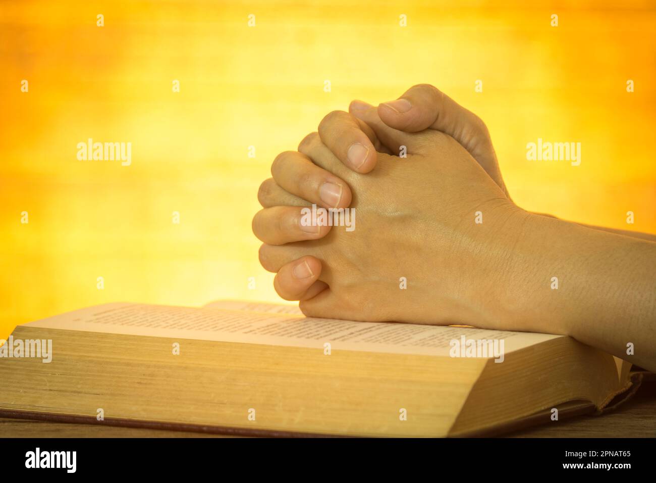 Human hand placed on the Bible, pray to God Stock Photo - Alamy