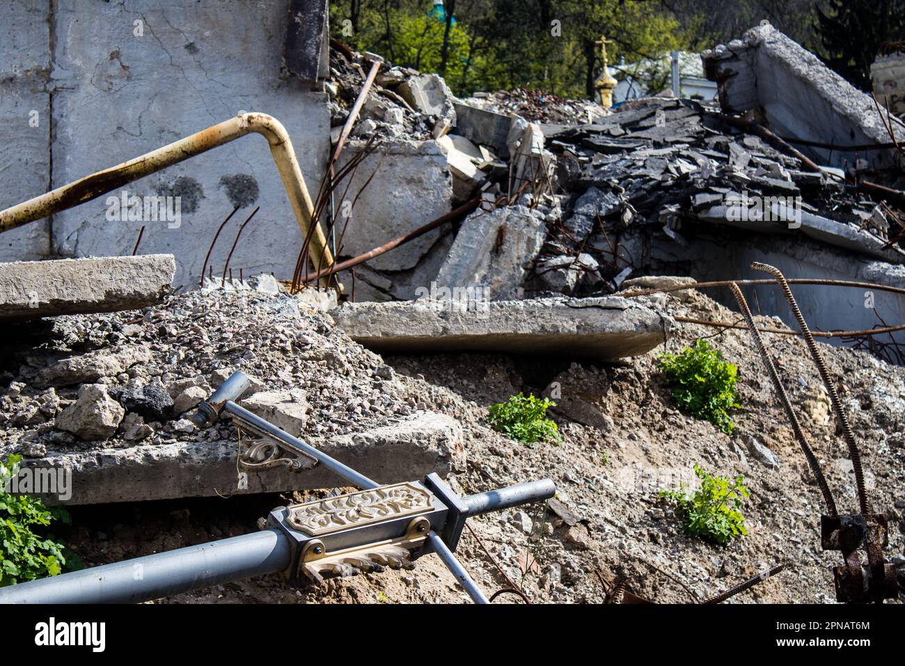Destroyed bridge by intense artillery fire in the city of Sviatohirsk ...