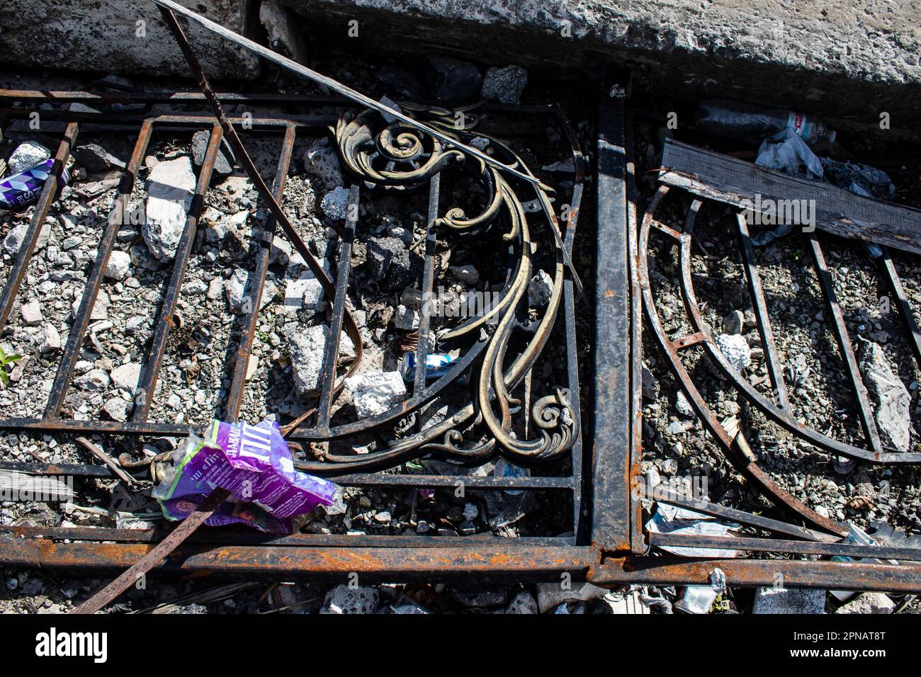 Destroyed bridge by intense artillery fire in the city of Sviatohirsk ...