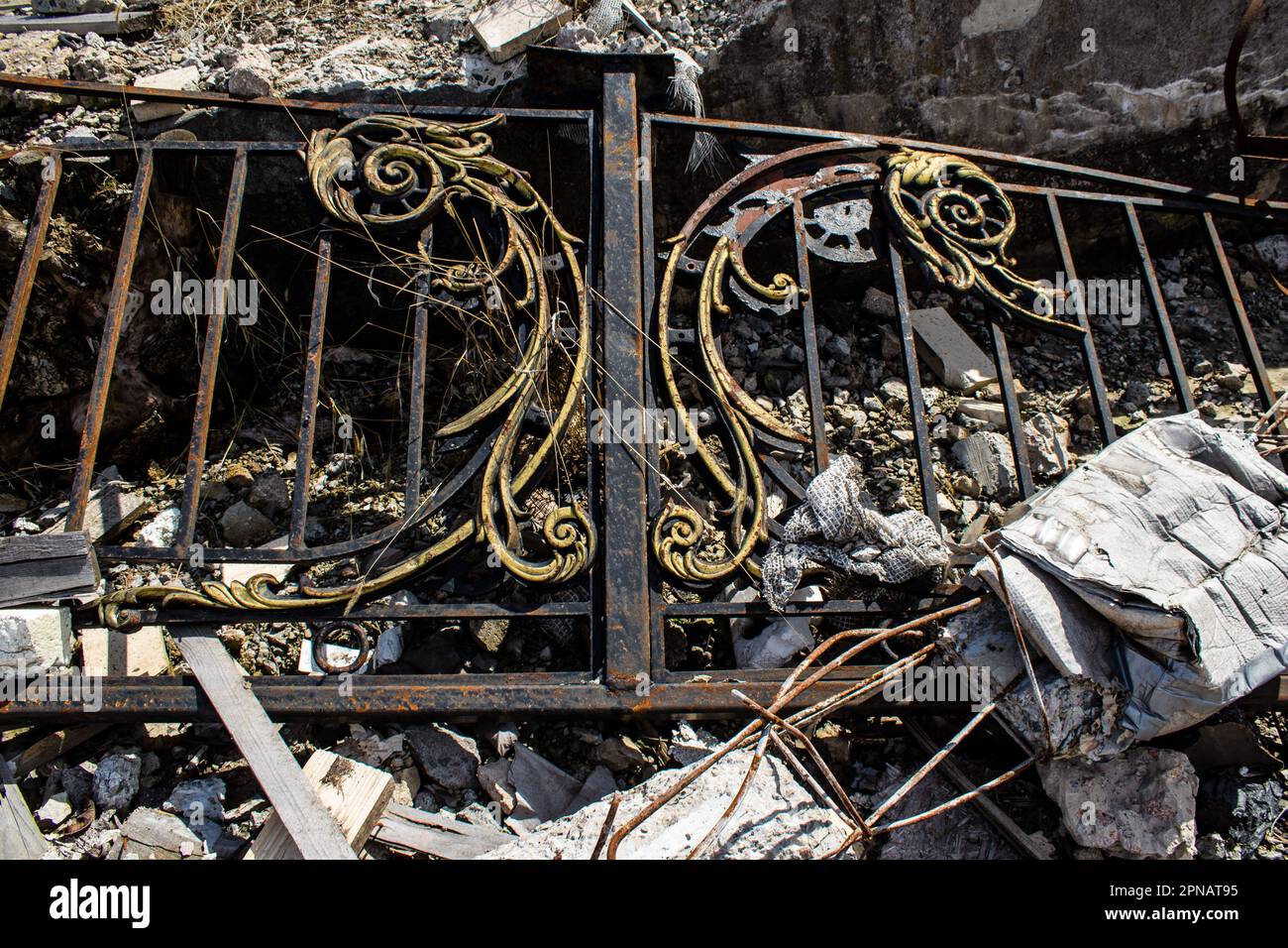 Destroyed bridge by intense artillery fire in the city of Sviatohirsk ...