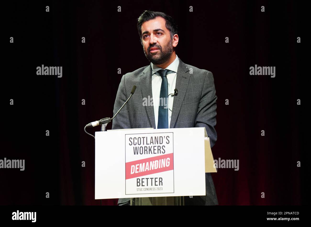 File photo dated 17/04/23 of First Minister Humza Yousaf addresses ...