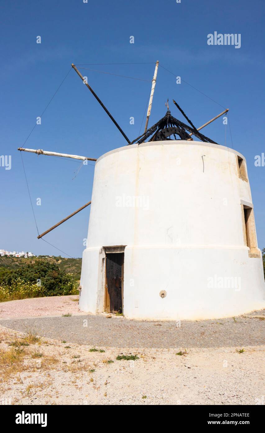 old traditional malpique windmill in albufeira algarve portugal Stock ...