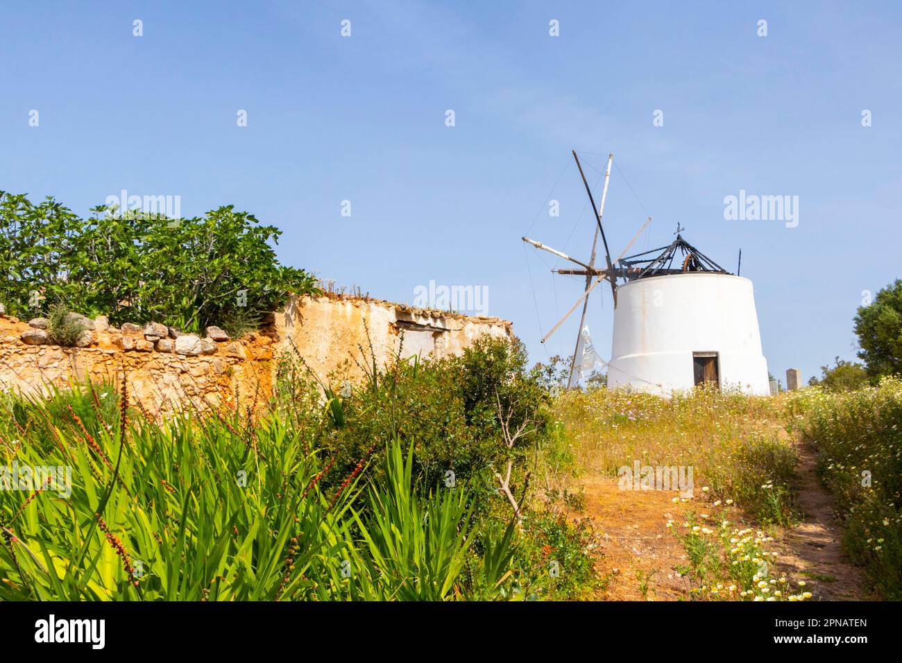 old traditional malpique windmill in albufeira algarve portugal Stock ...