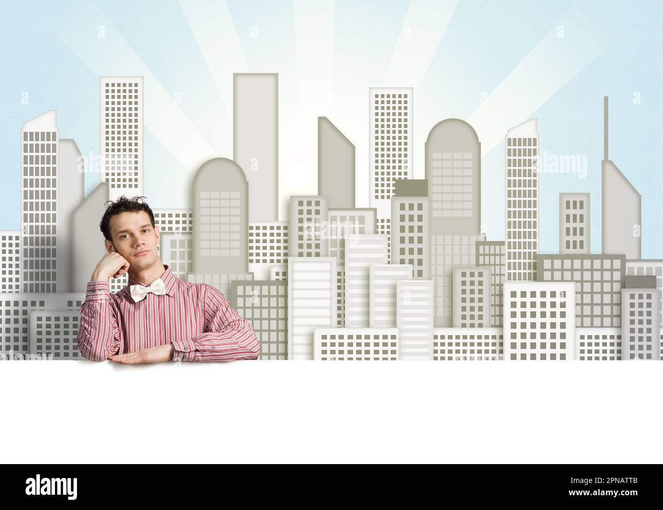 Bored man with banner Stock Photo - Alamy