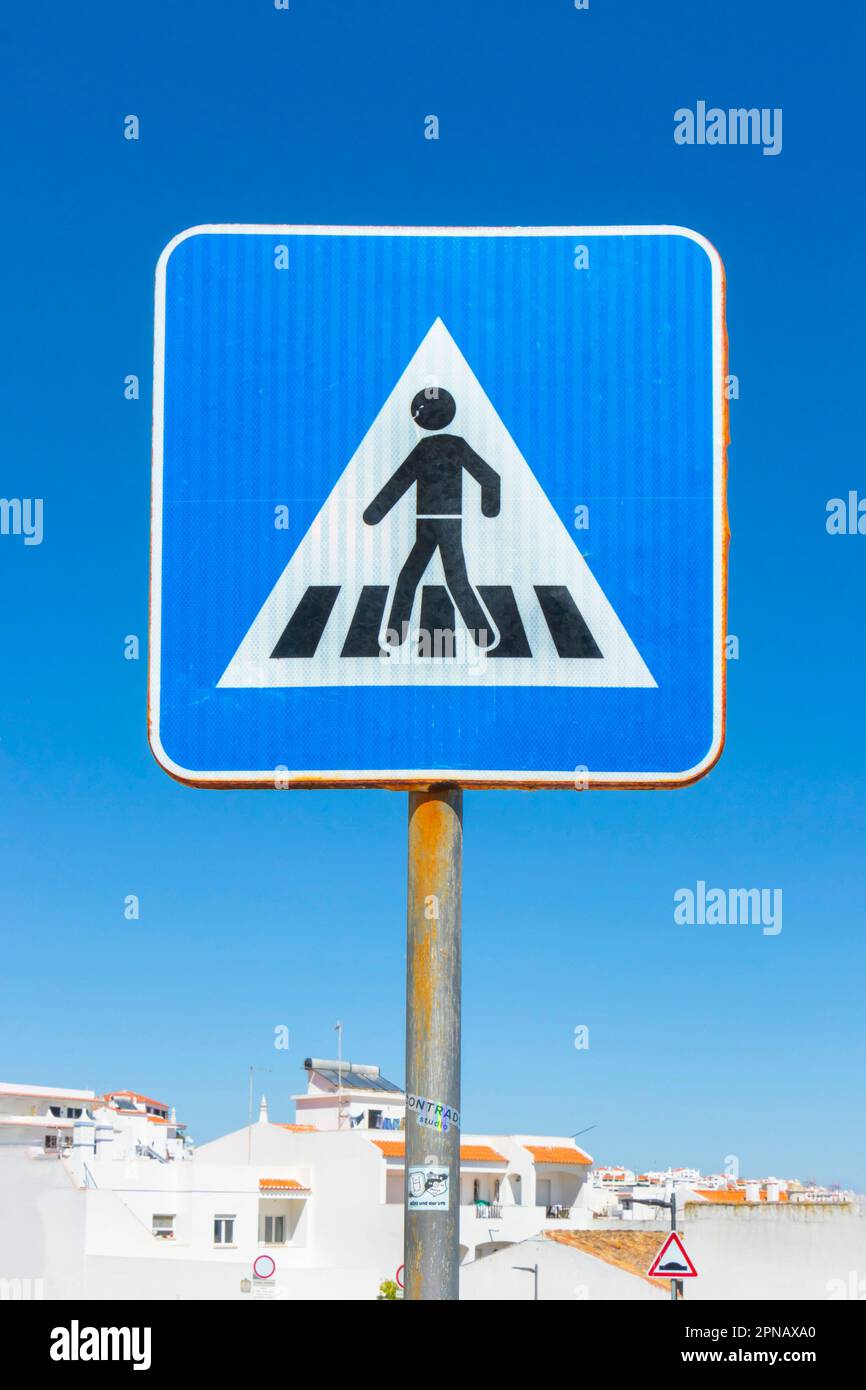 graphic metal pedestrian crossing sign graphic in albufeira algarve ...