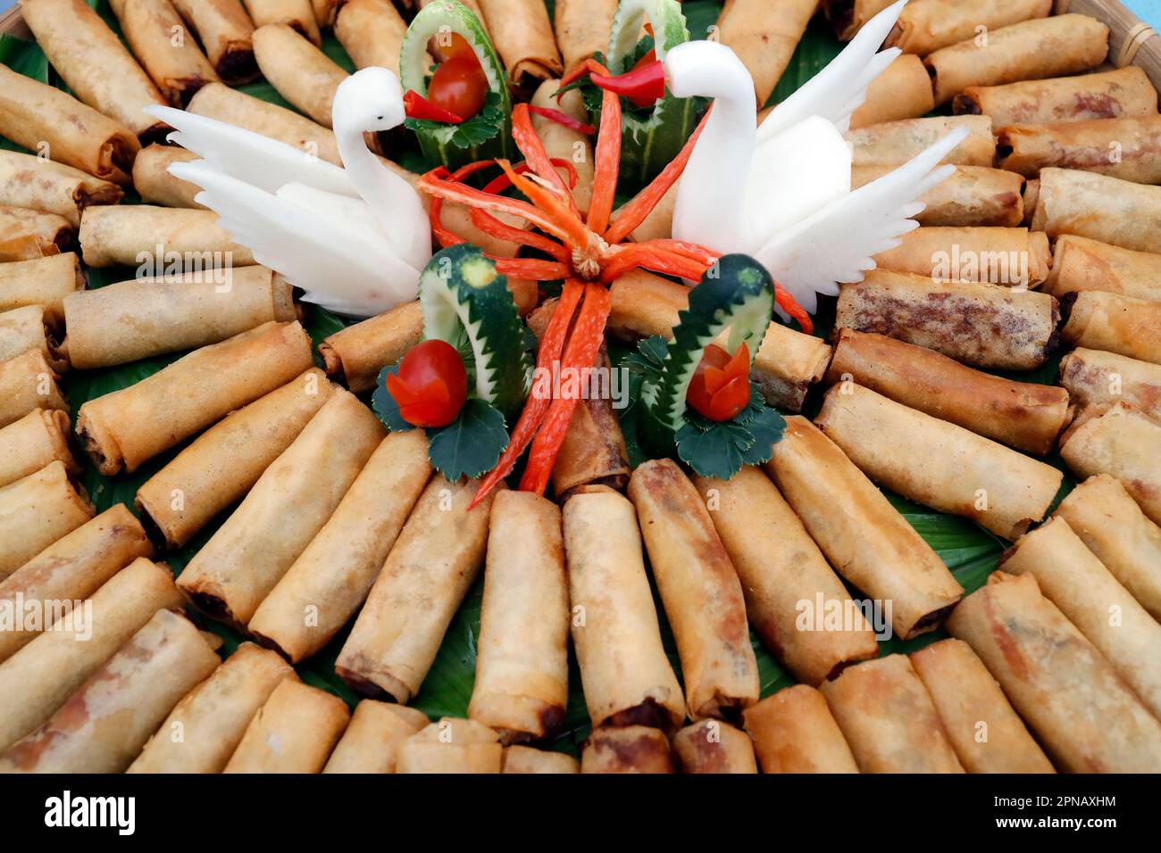 Vietnamese nems, a simple, exotic and crunchy bite of rice paper wafer ...