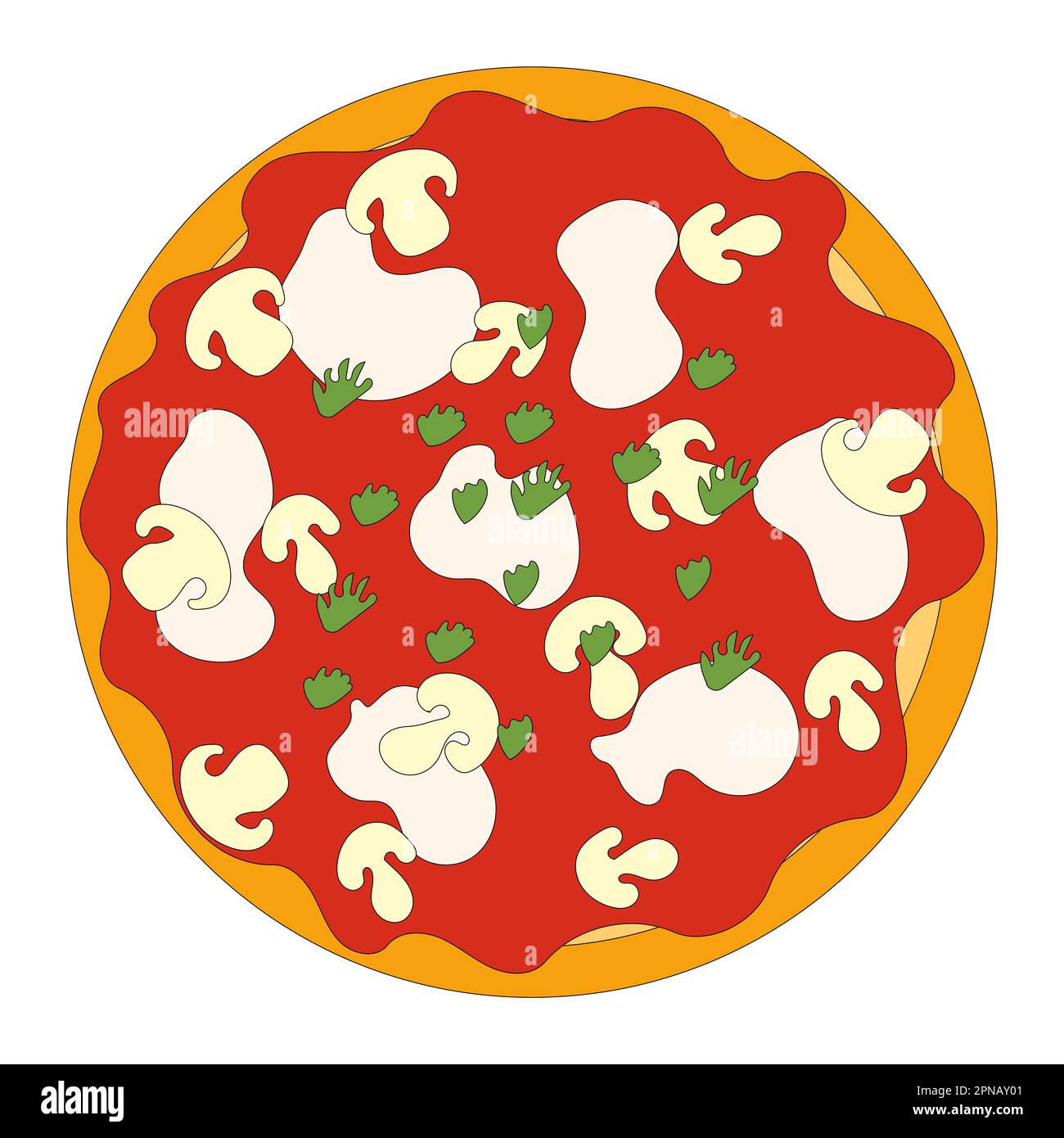 Pizza Funghi. Top view. Isolated on white background. Vector Stock ...