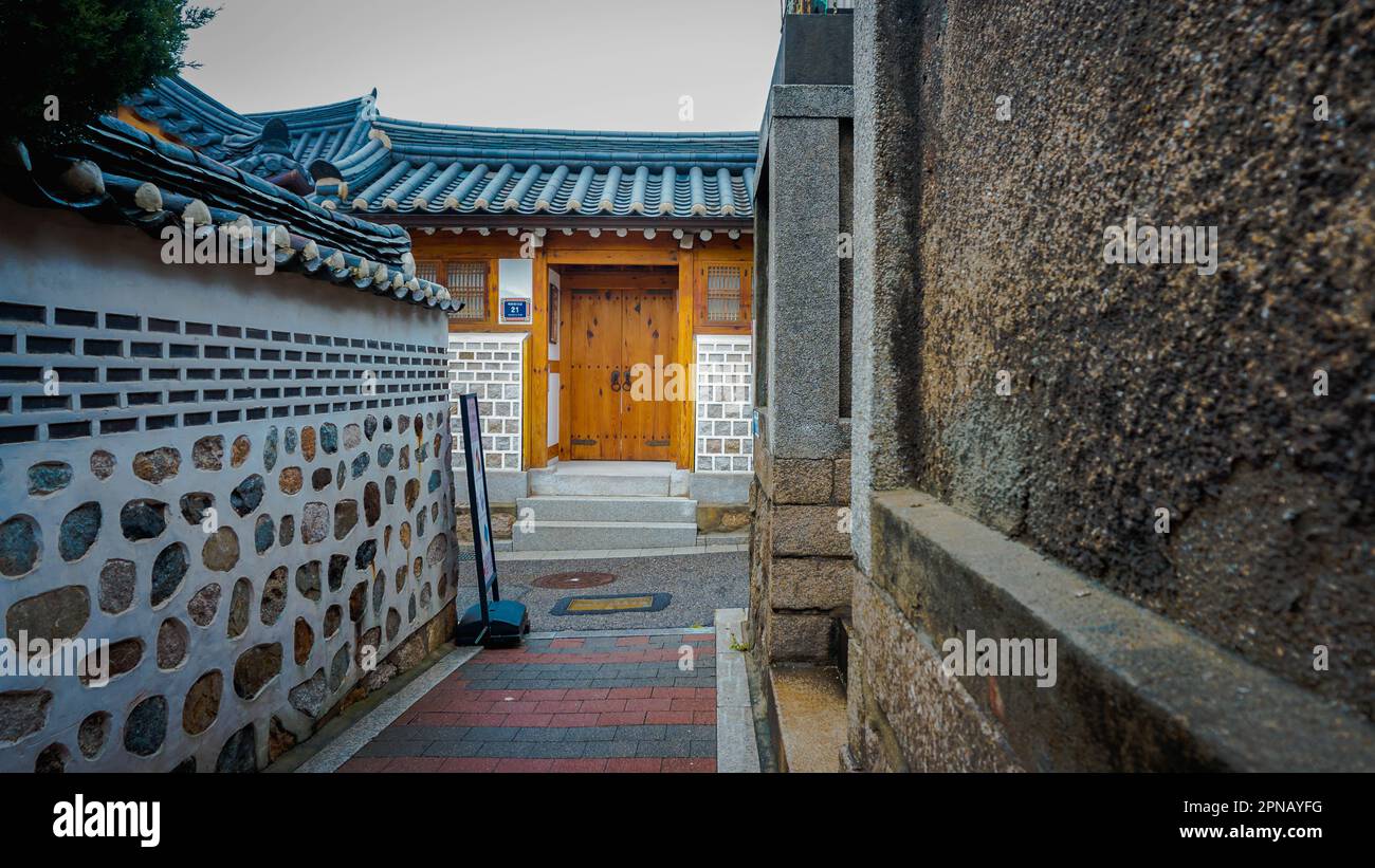 Hanok is a traditional house in South Korea. Bukchon Hanok Village is ...