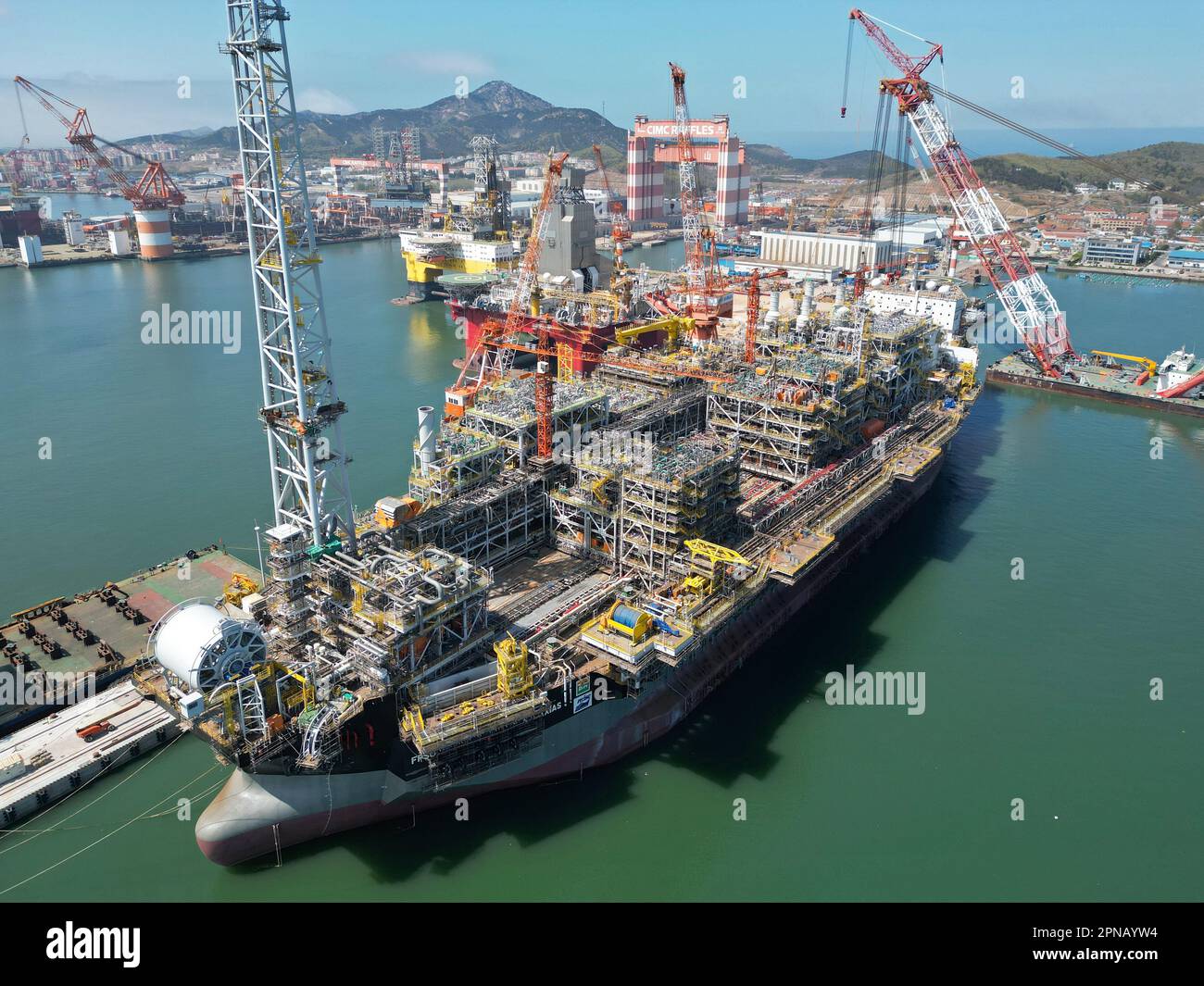 YANTAI, CHINA - APRIL 17, 2023 - A large floating production, storage ...