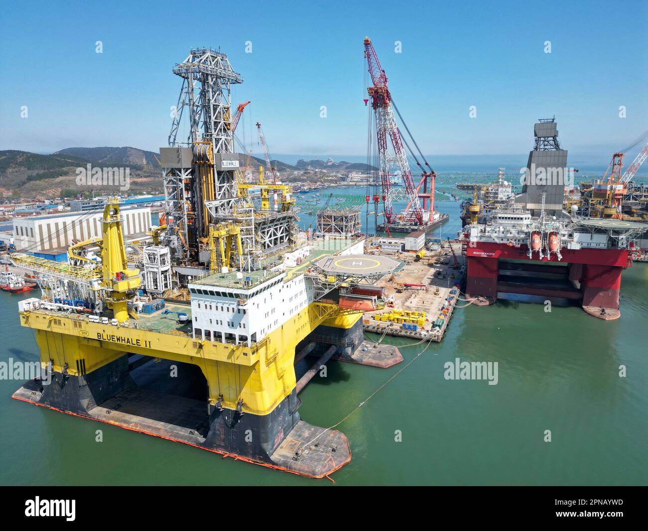 YANTAI, CHINA - APRIL 17, 2023 - The Blue Whale 2 semi-submersible ...