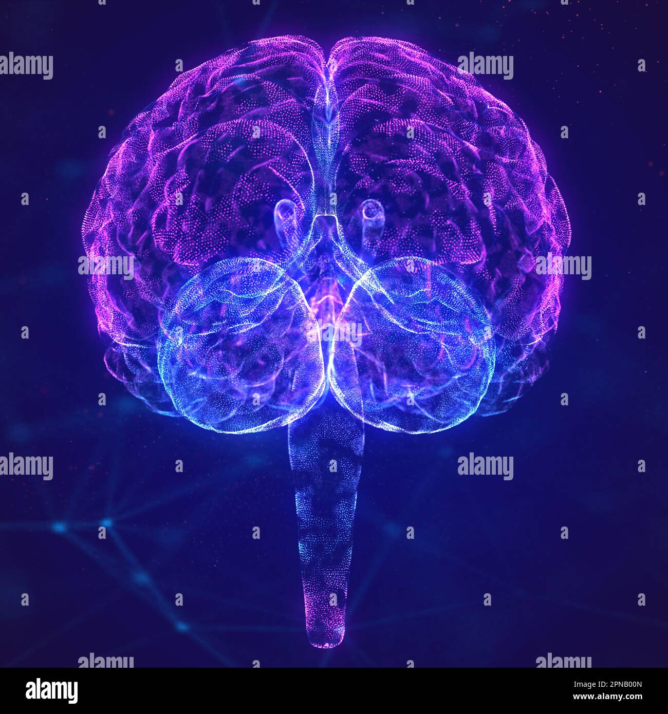 Brain. Brain with synapses and glowing neurons. Conceptual image of the birth of an idea. A ...
