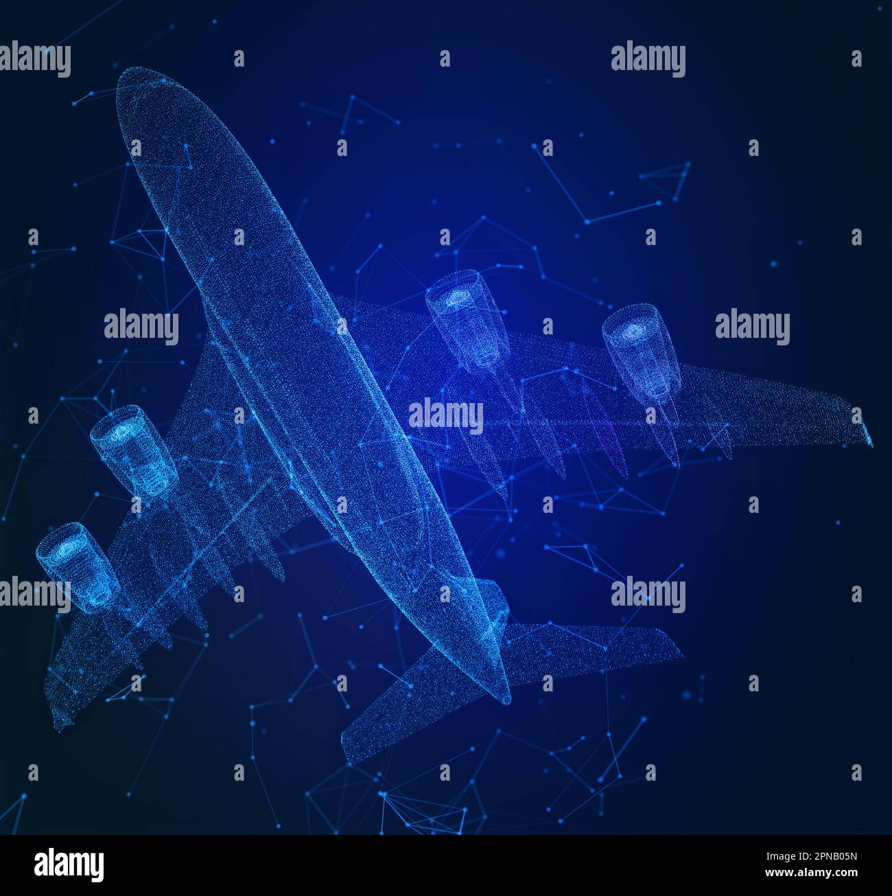 Digital futuristic airplane flying up. Future aviation, modern ...