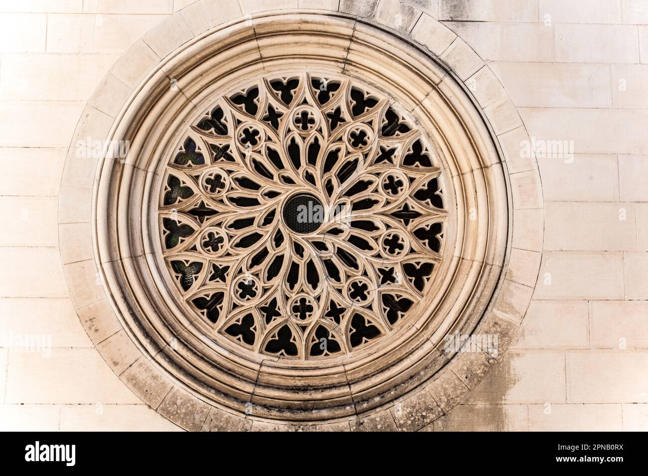Coimbra, Portugal - Sept 7th 2019: Rose window of Rose window of Santo ...