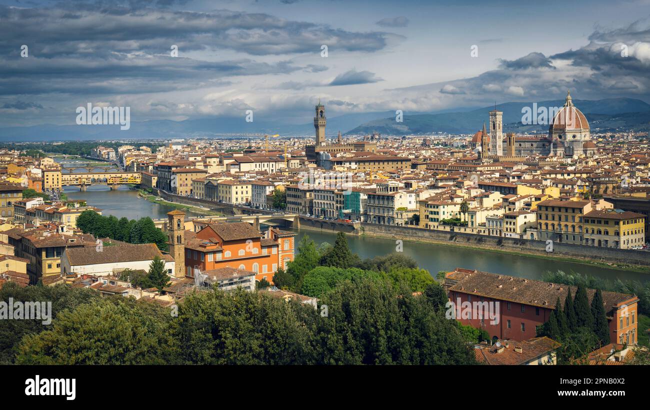 Florence, Tuscany, Italy. Overall view of the city centre across the ...