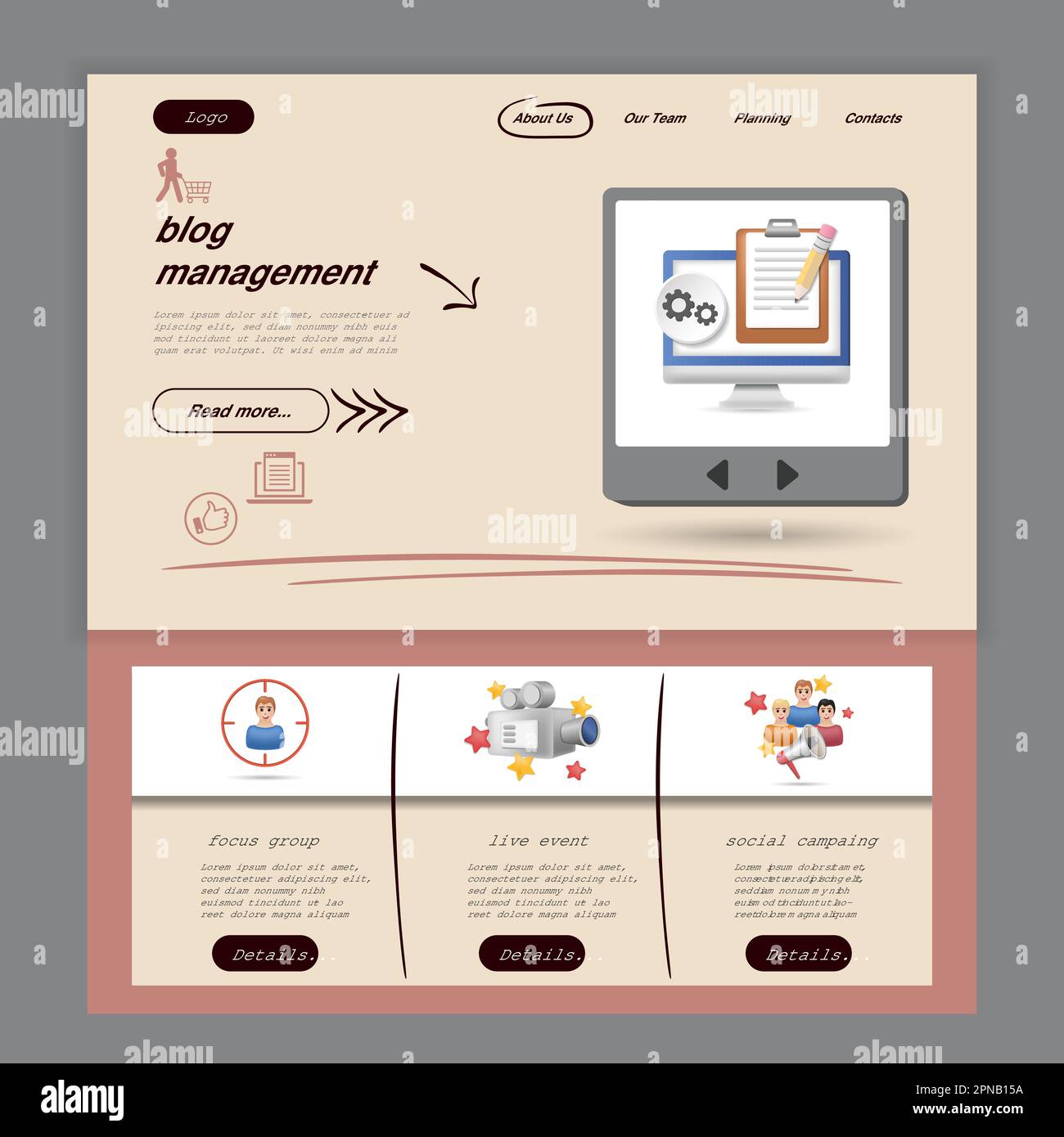 Blog management flat landing page website template. Focus group, live ...