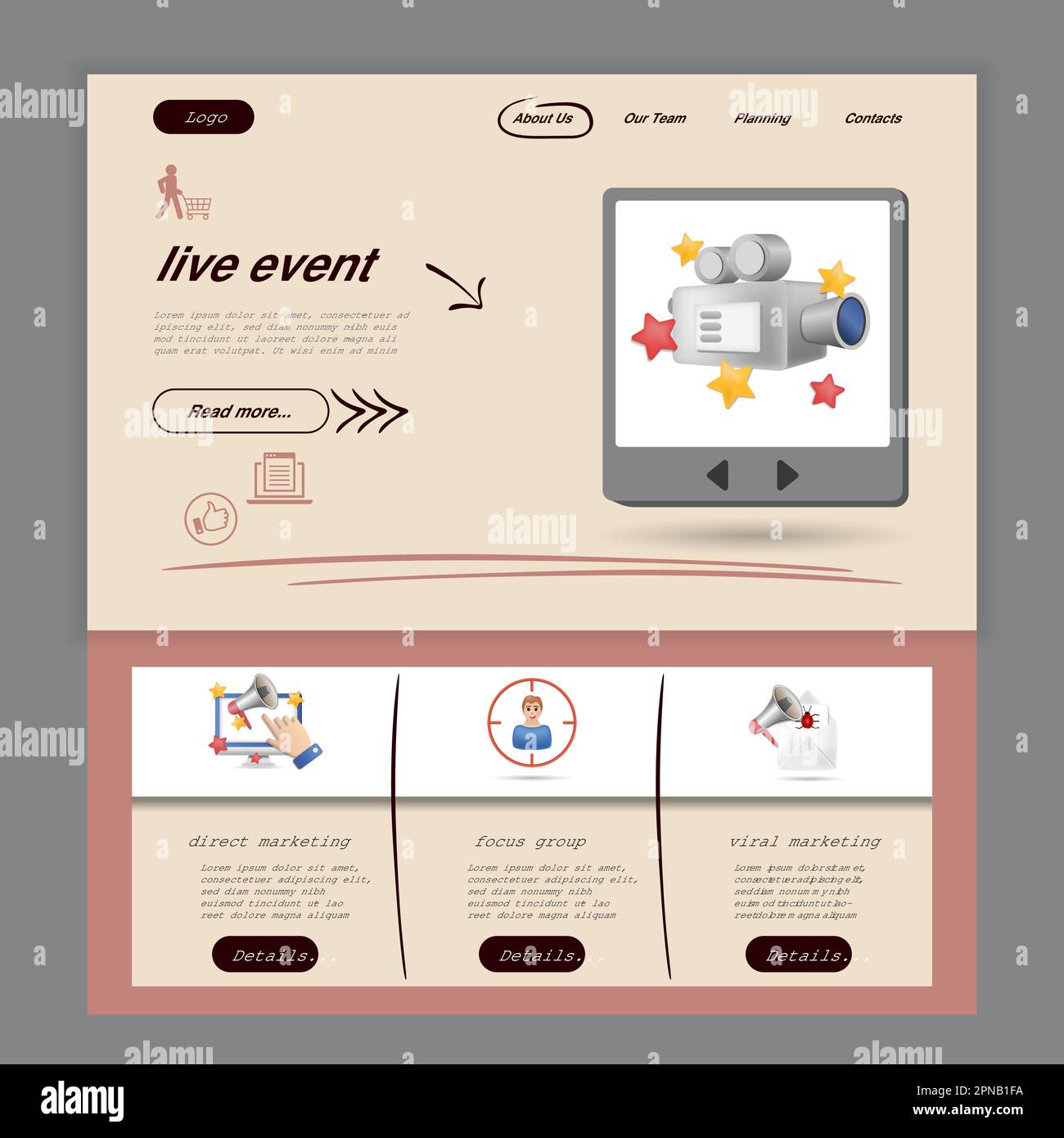 Live event flat landing page website template. Direct marketing, focus ...