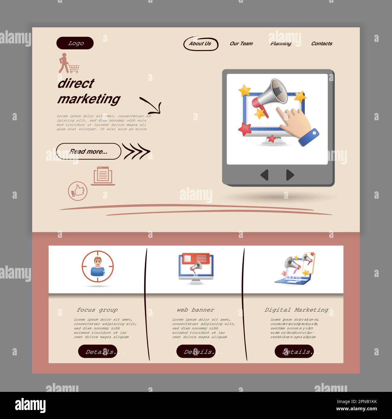 Direct marketing flat landing page website template. Focus group, web ...