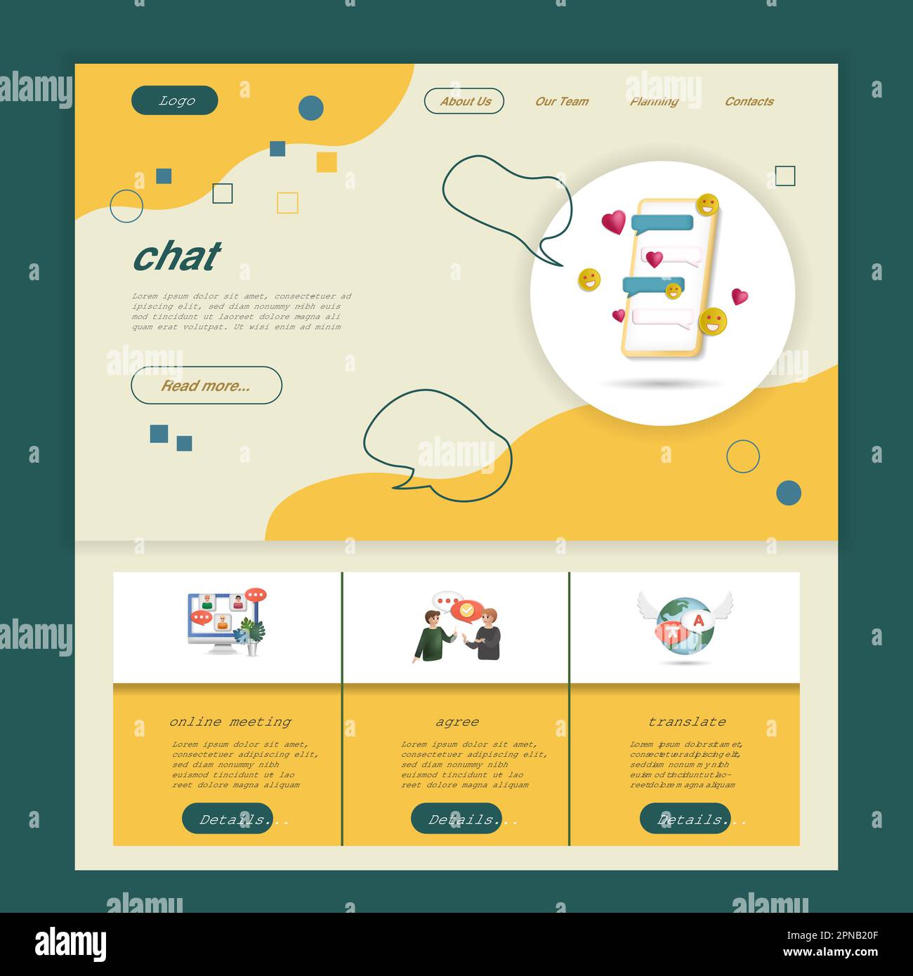Chat flat landing page website template. Online meeting, agree ...