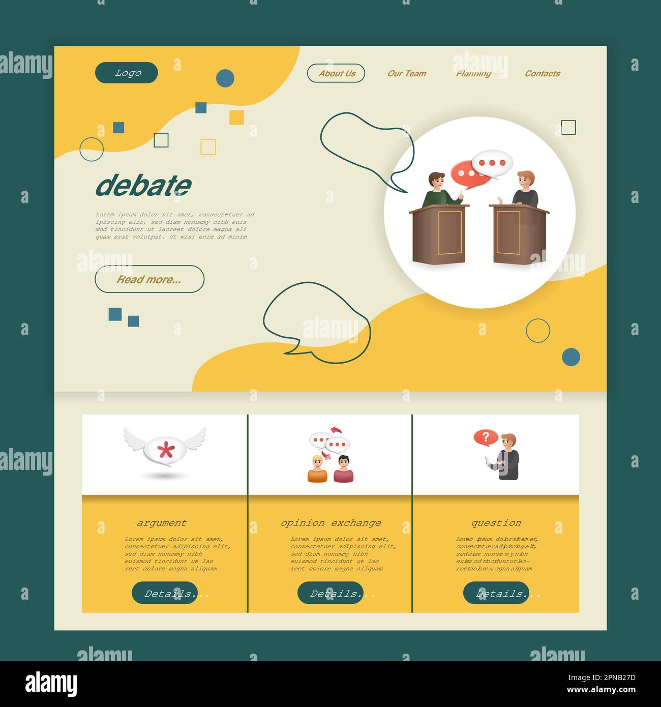 Debate flat landing page website template. Argument, opinion exchange ...