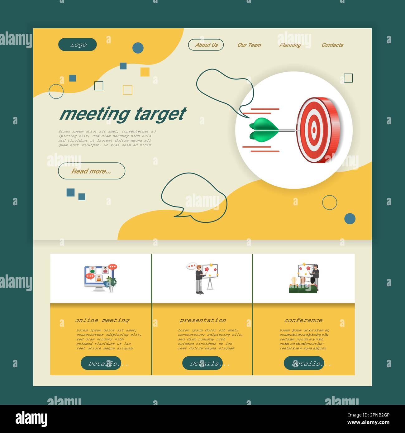 Meeting target flat landing page website template. Online meeting ...