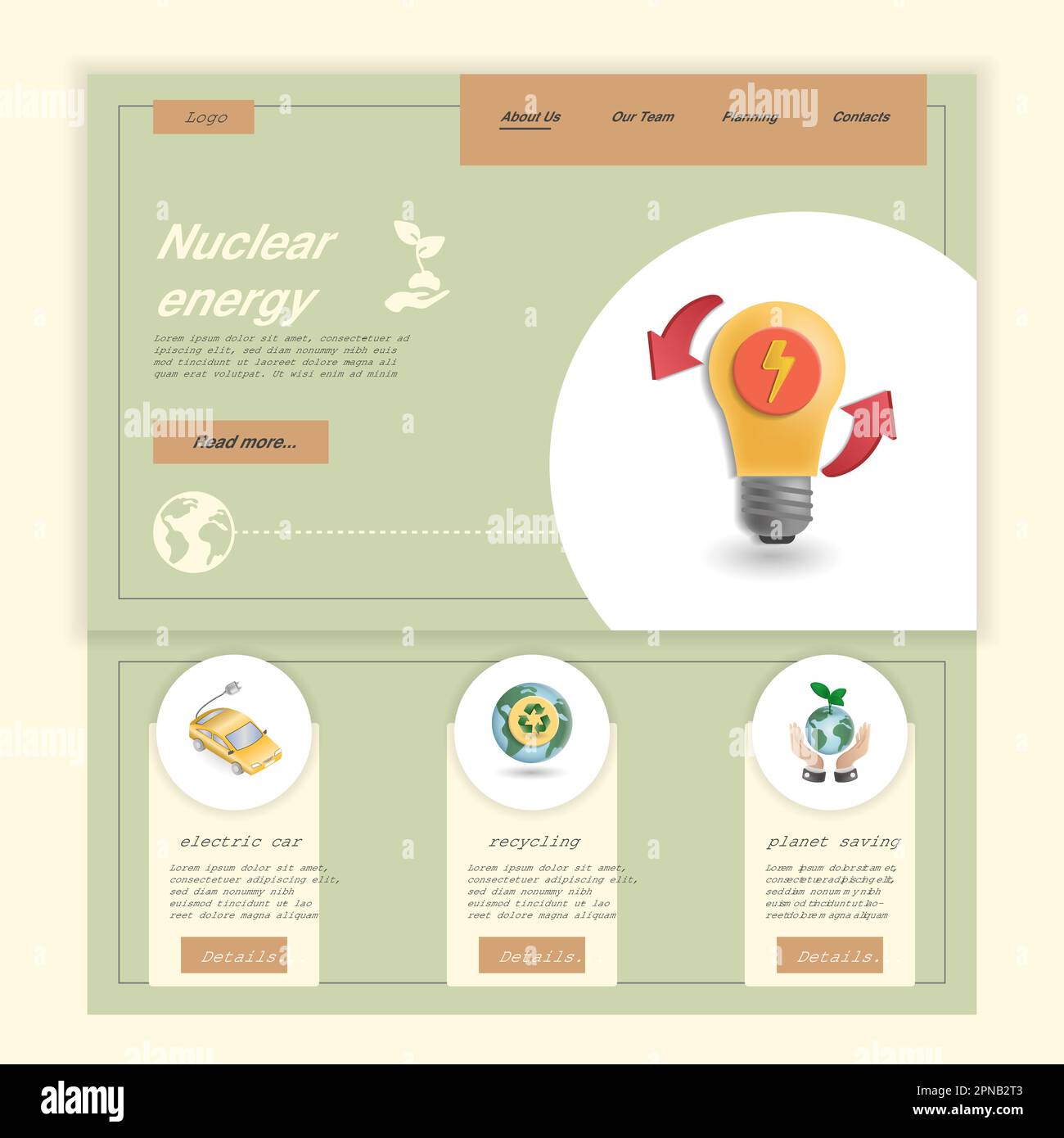 Electric energy flat landing page website template. Electric car ...