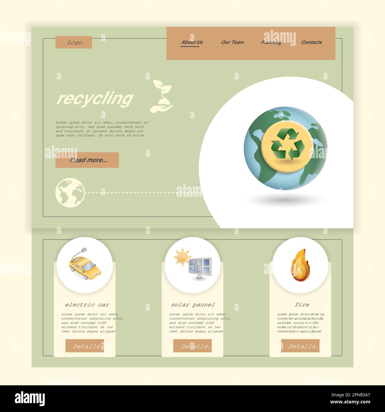 Recycling flat landing page website template. Electric car, solar ...