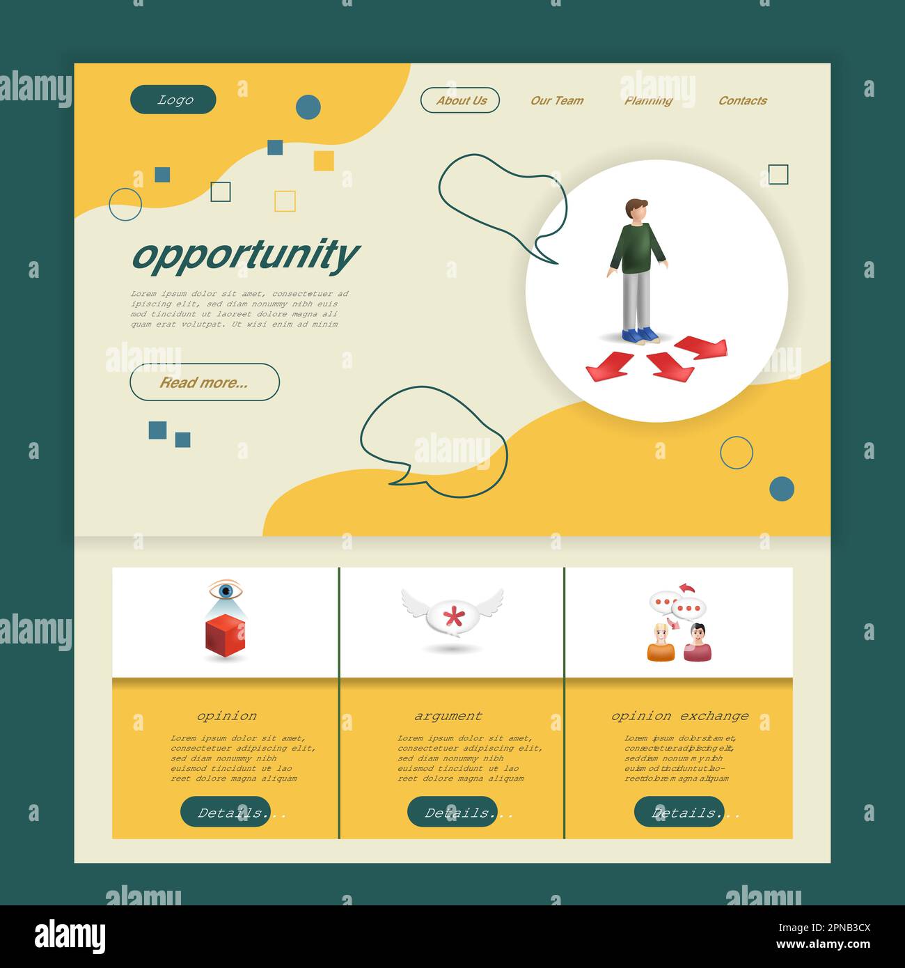 Opportunity flat landing page website template. Opinion, argument ...