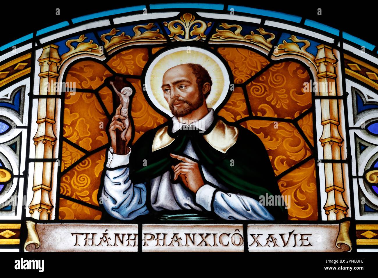Thi Nghe Church. Stained glass. Saint Francis Xavier was a Catholic ...
