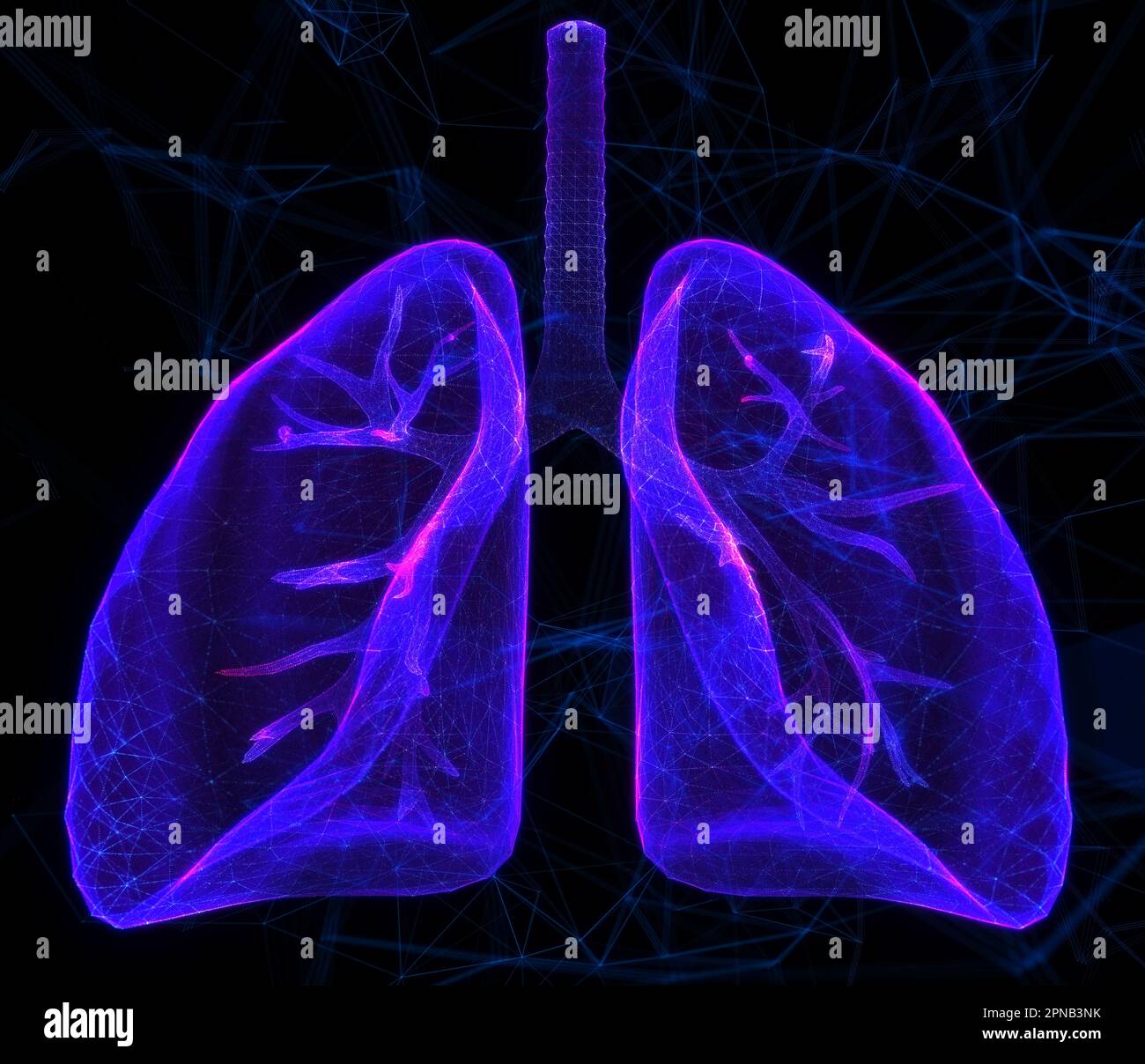 Glowing human lungs made of neon particles. Bright magic lungs health ...