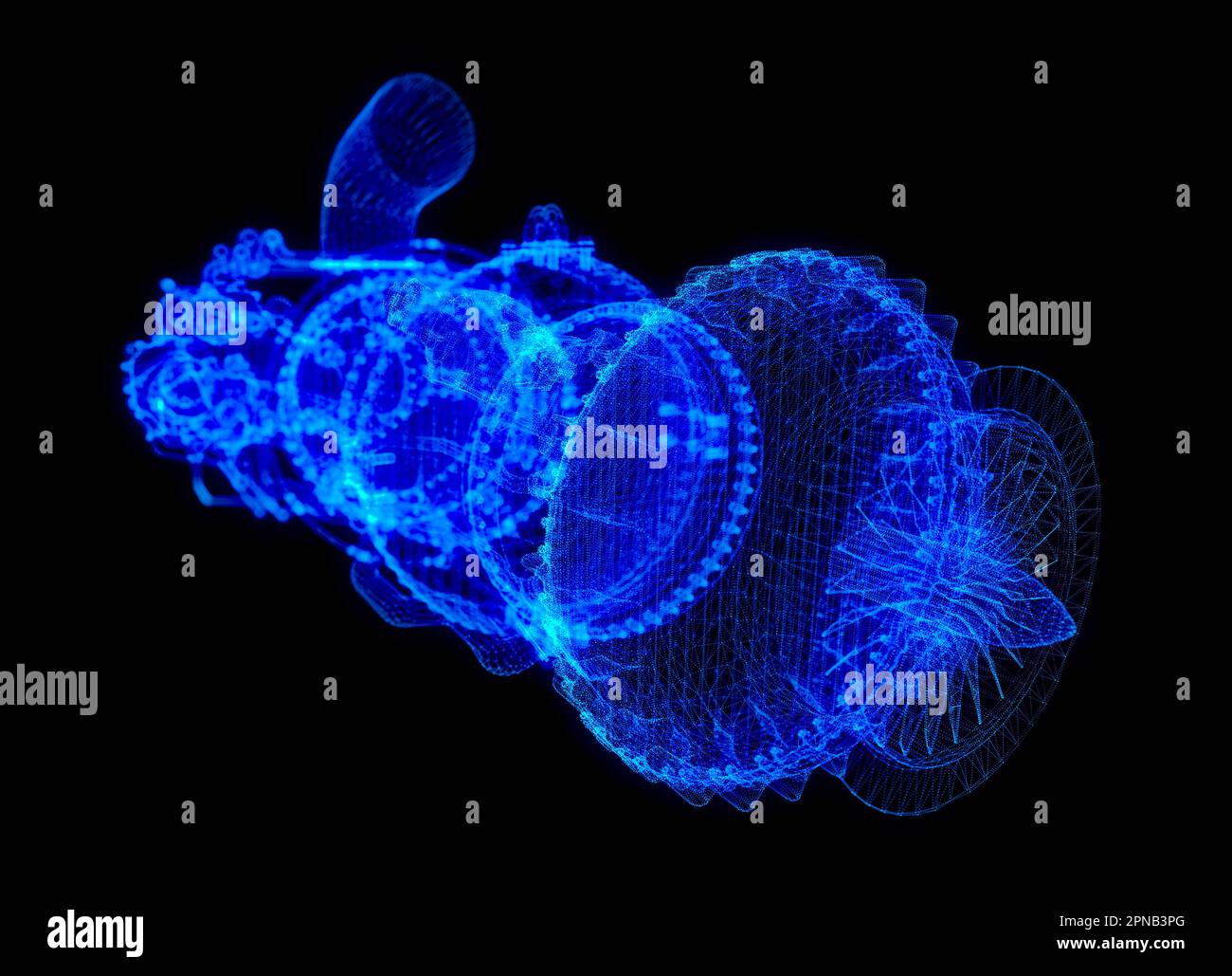 Gas turbine engine. Blue particle and lines form 3d model Stock Photo ...