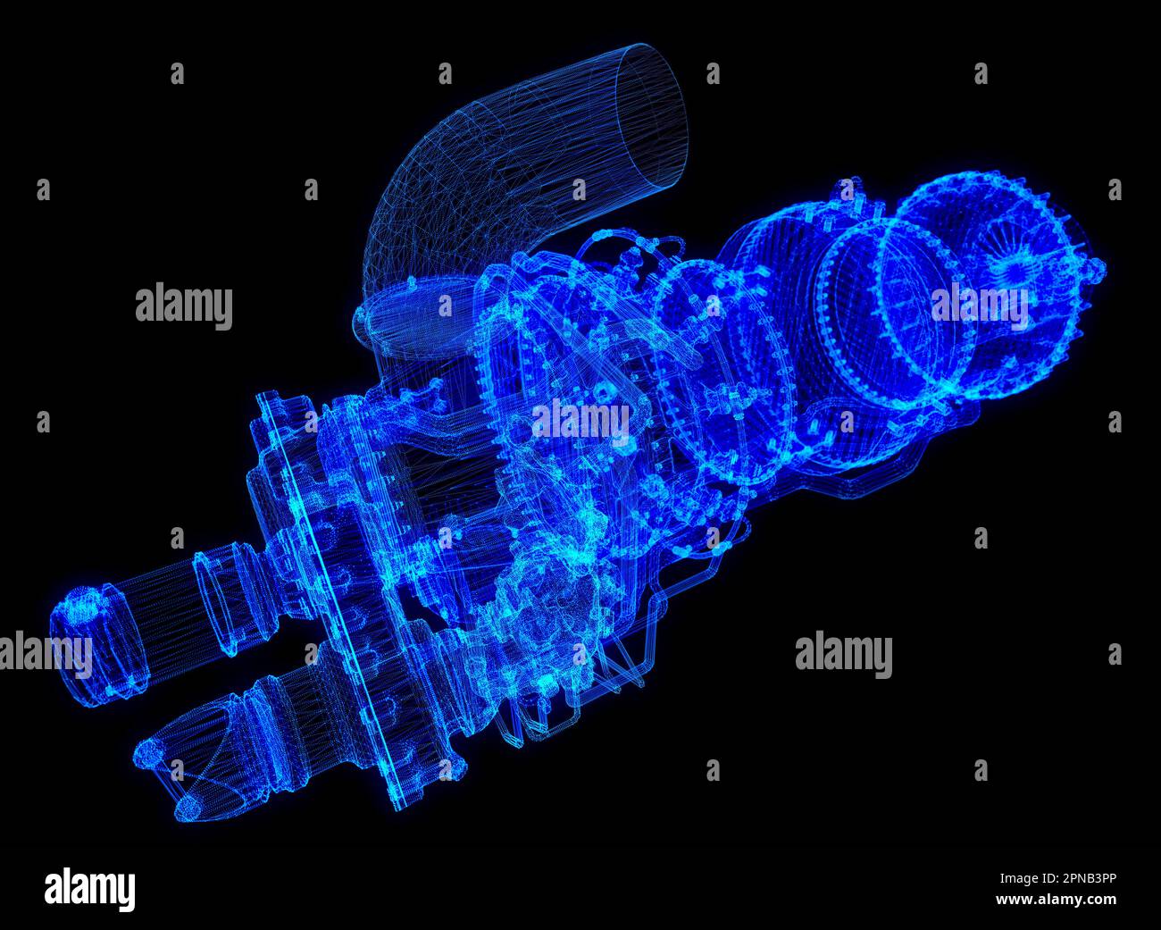Gas turbine engine. Blue particle and lines form 3d model Stock Photo ...