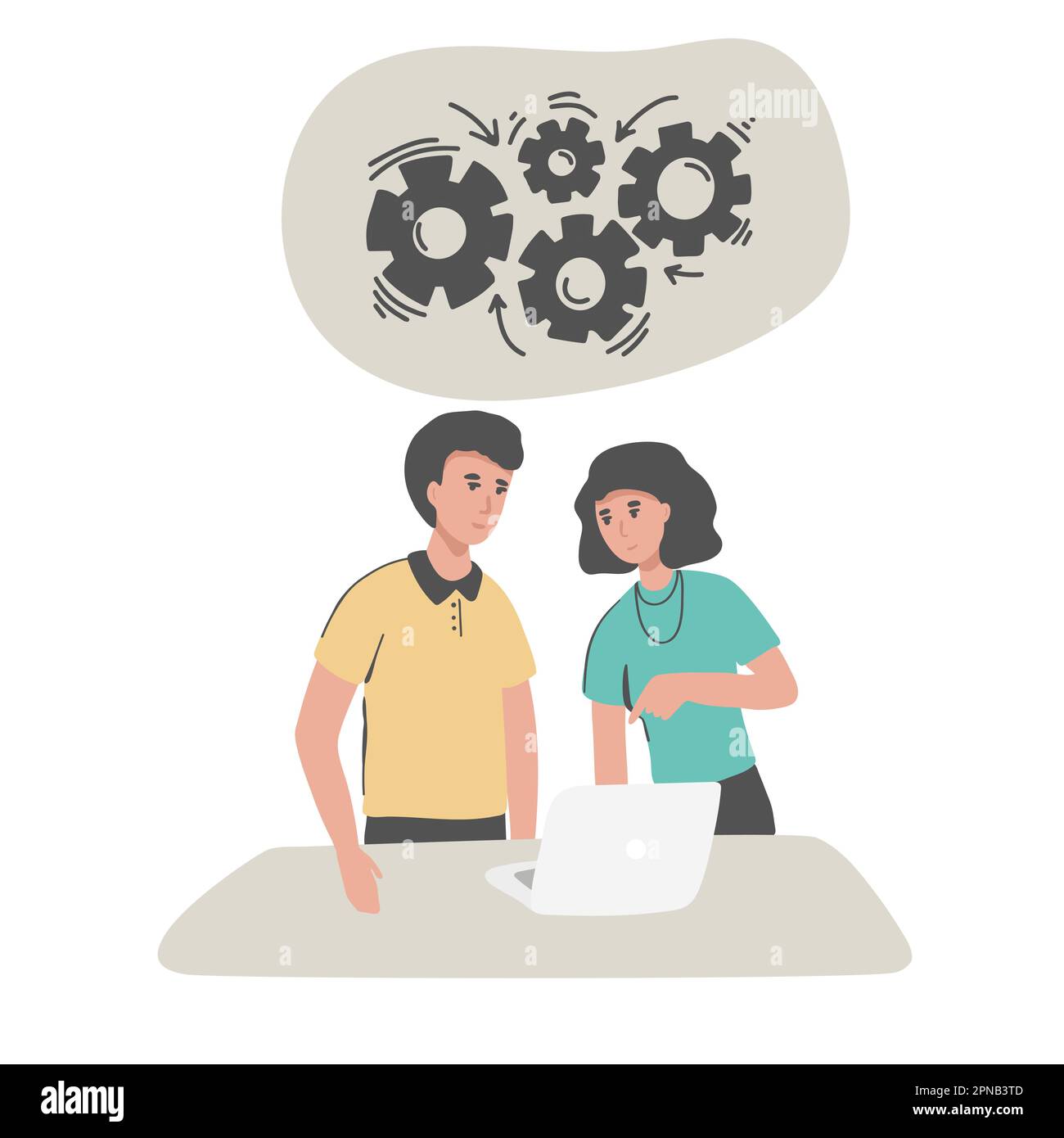 Elderly couple looking at laptop computer with smile in living room ...