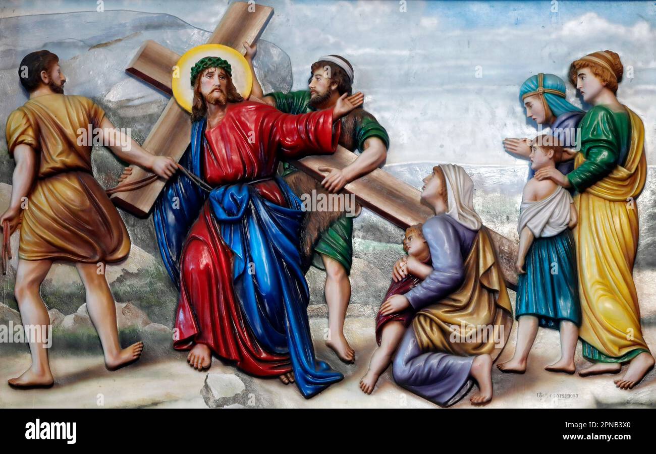 Fatima church. Passion of Christ. Way of the cross. 8th Station: Jesus ...