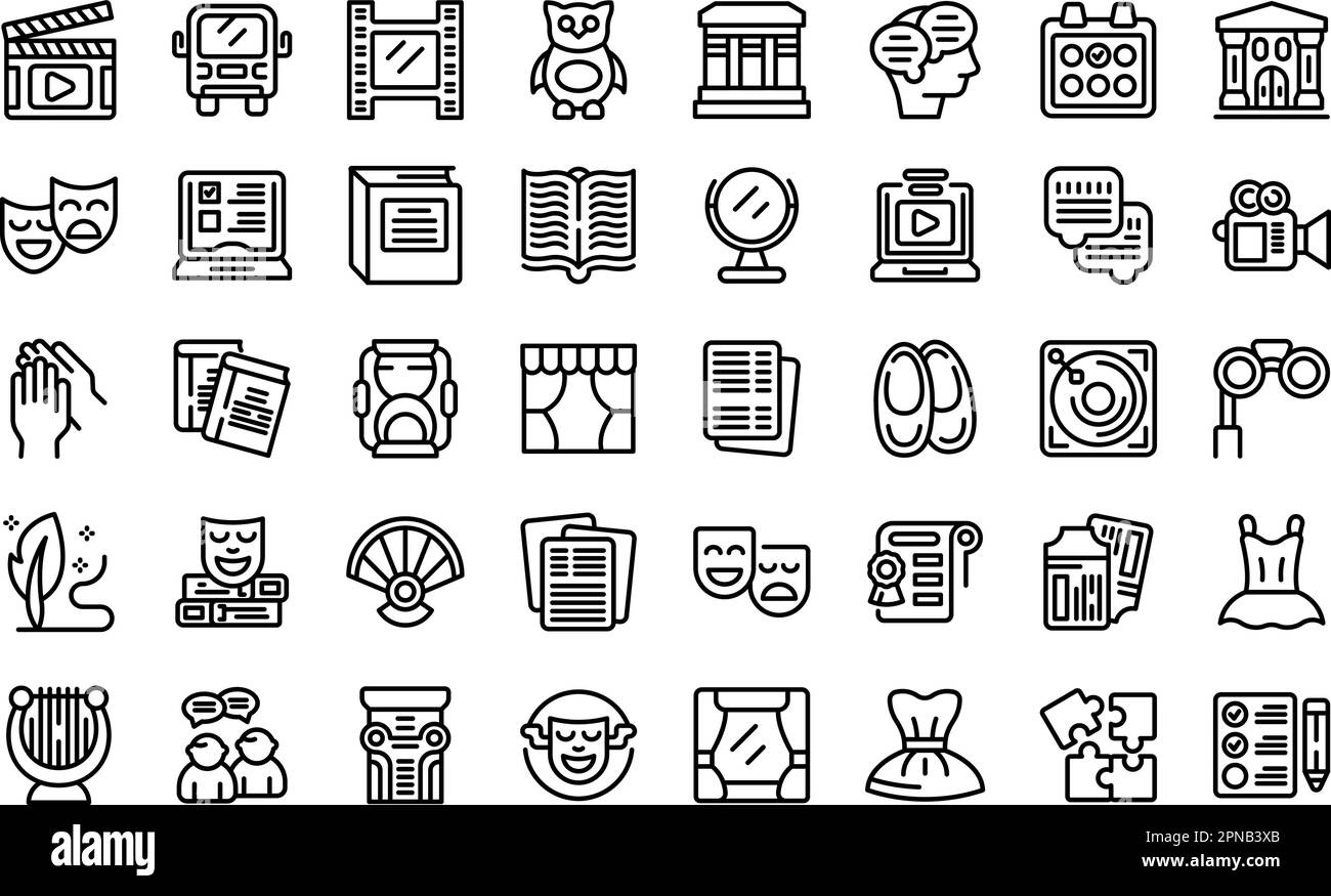 Theater class icons set outline vector. Drama actor. Musical play Stock ...