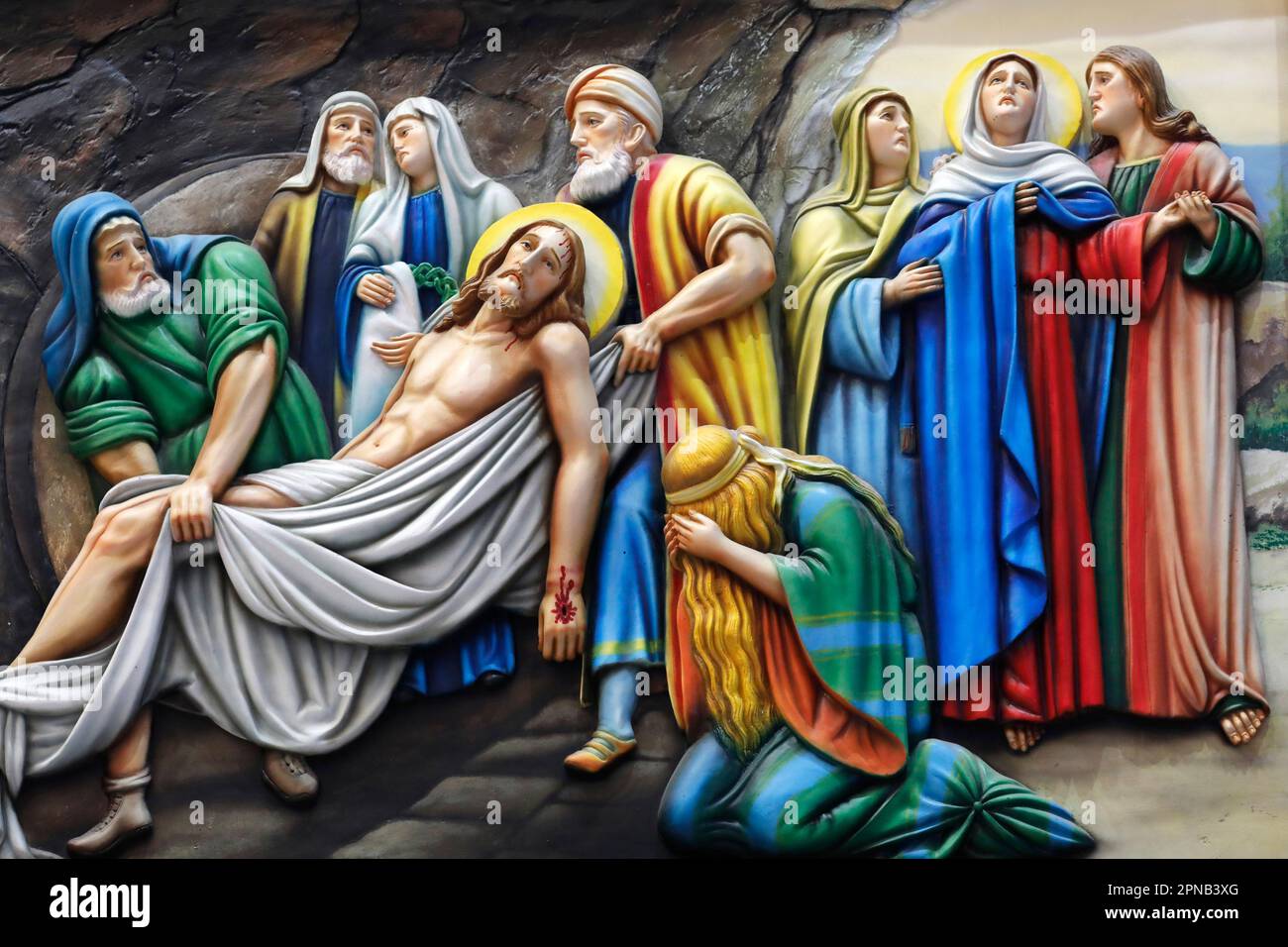 Fatima church. Passion of Christ. Way of the cross. 14th Station: Jesus ...