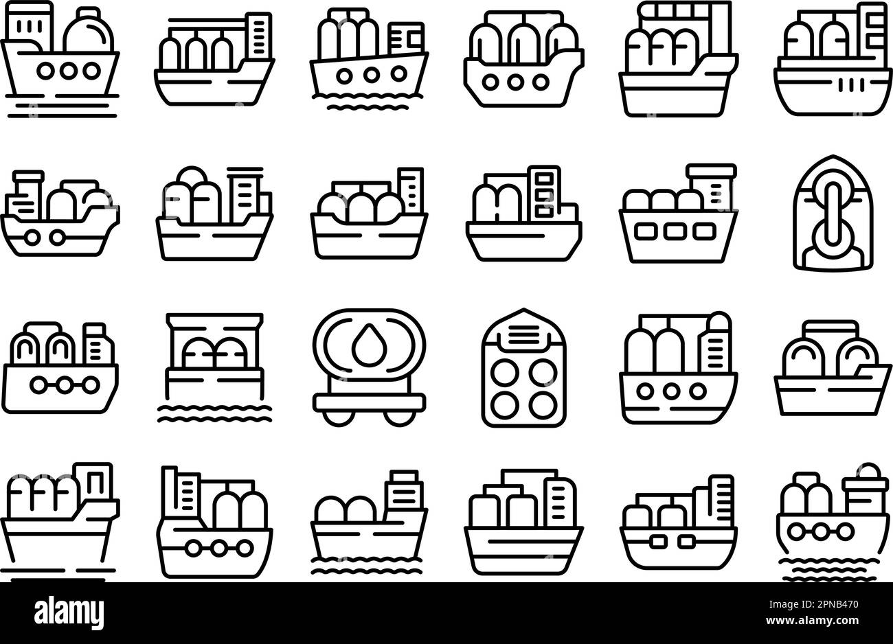Gas carrier ship icons set outline vector. Gas energy. Pipe fuel Stock ...