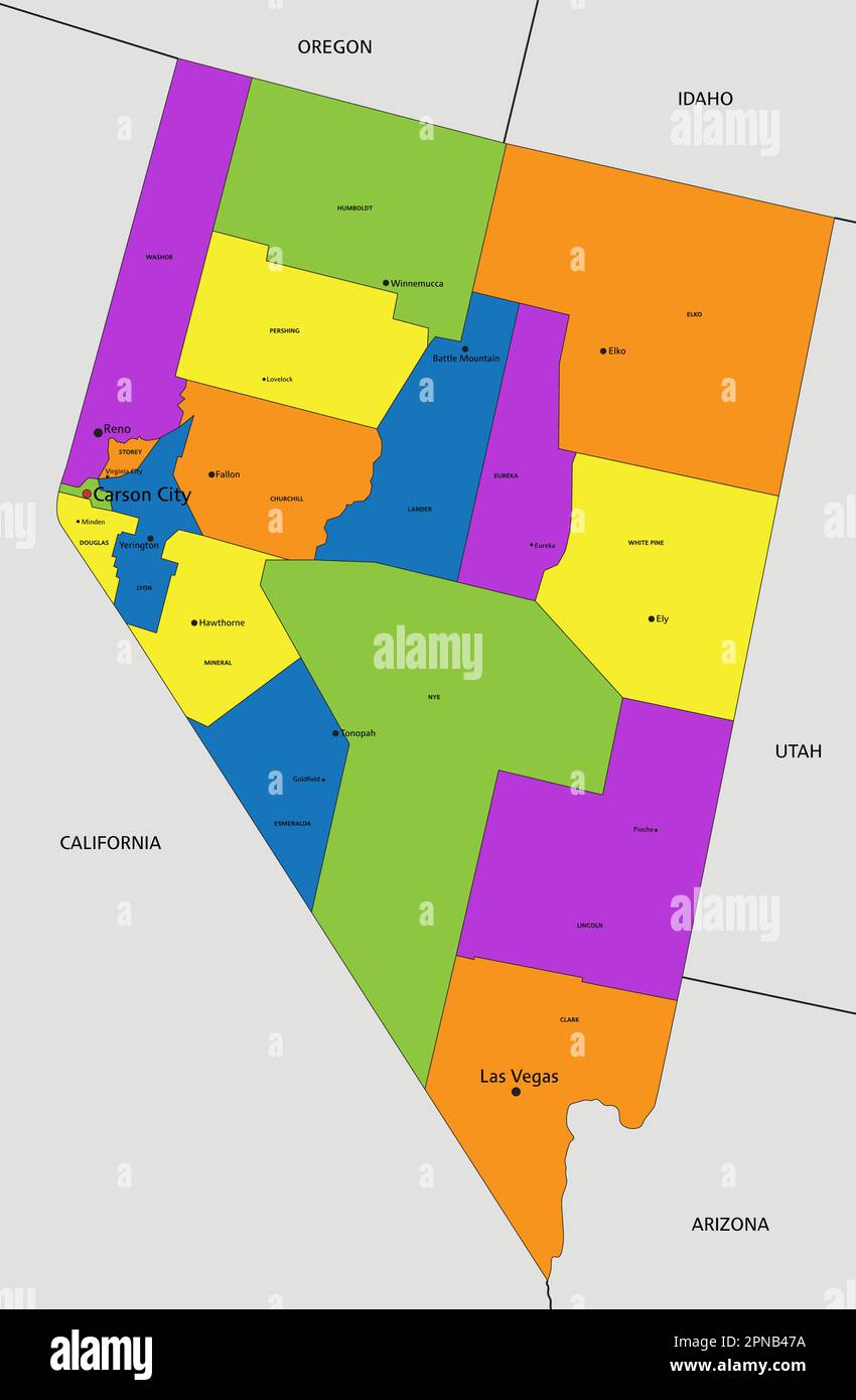 Colorful Nevada political map with clearly labeled, separated layers ...