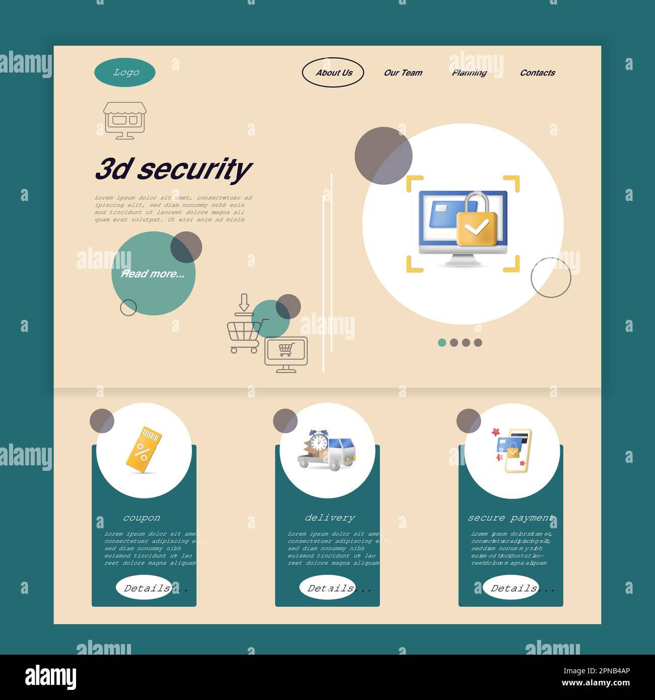 3d security flat landing page website template. Coupon, delivery ...