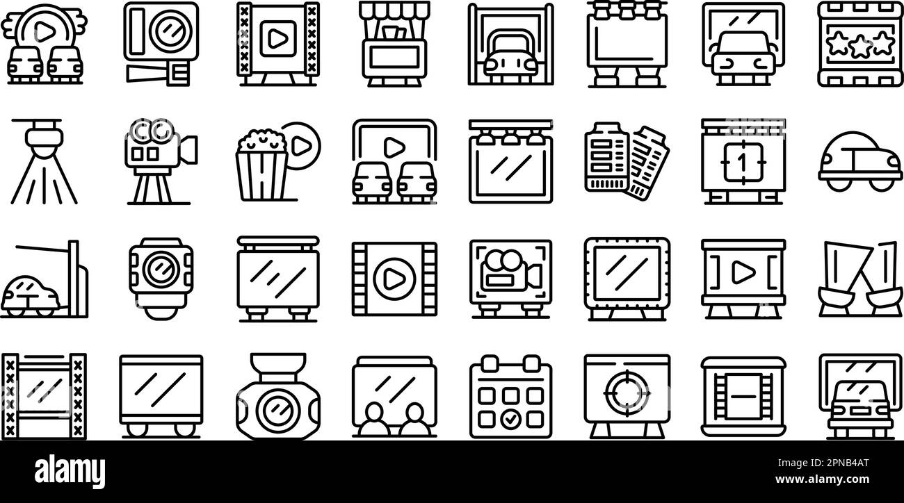 Cinema in the car icons set outline vector. Open air. Outdoor cinema Stock Vector Image & Art ...