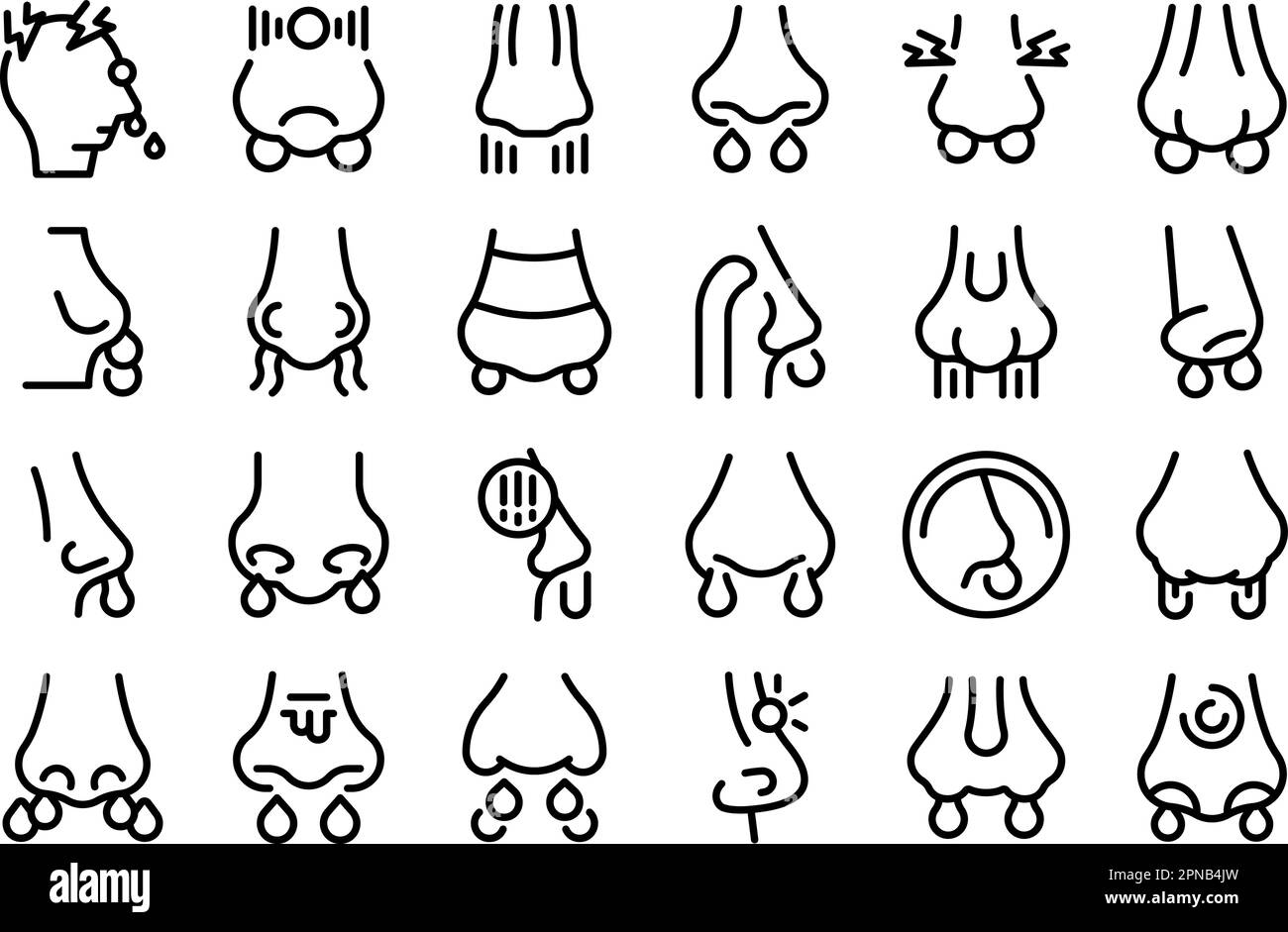 Nosebleed icons set outline vector. Woman health. Face nose Stock ...