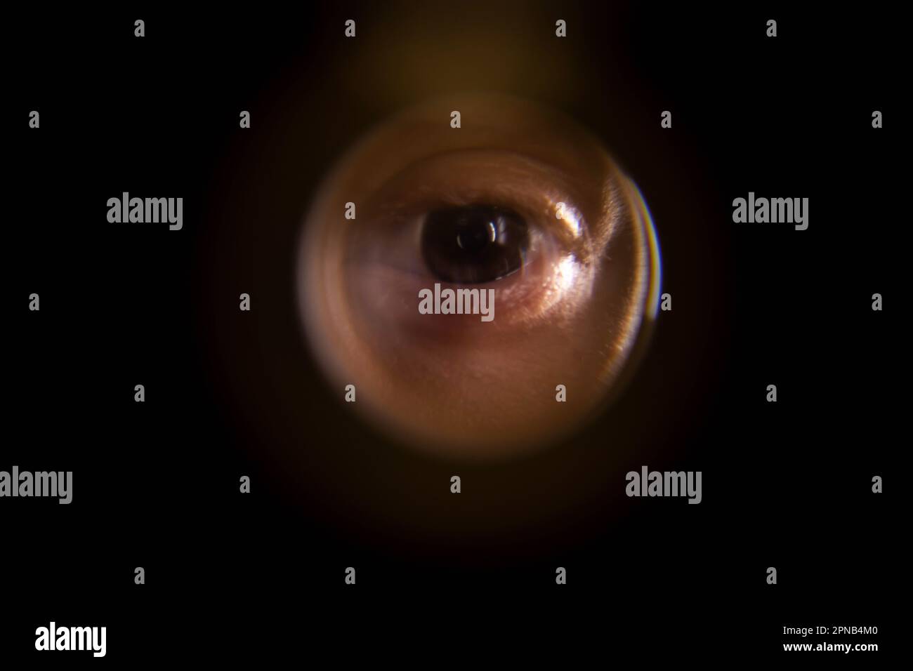 View from the peephole. The human eye looks through the peephole from ...